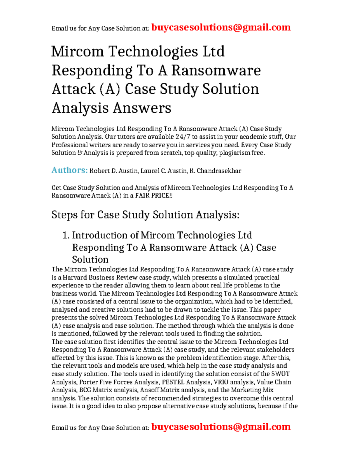 Case Solution Mircom Technologies Ltd Responding To A Ransomware Attack ...