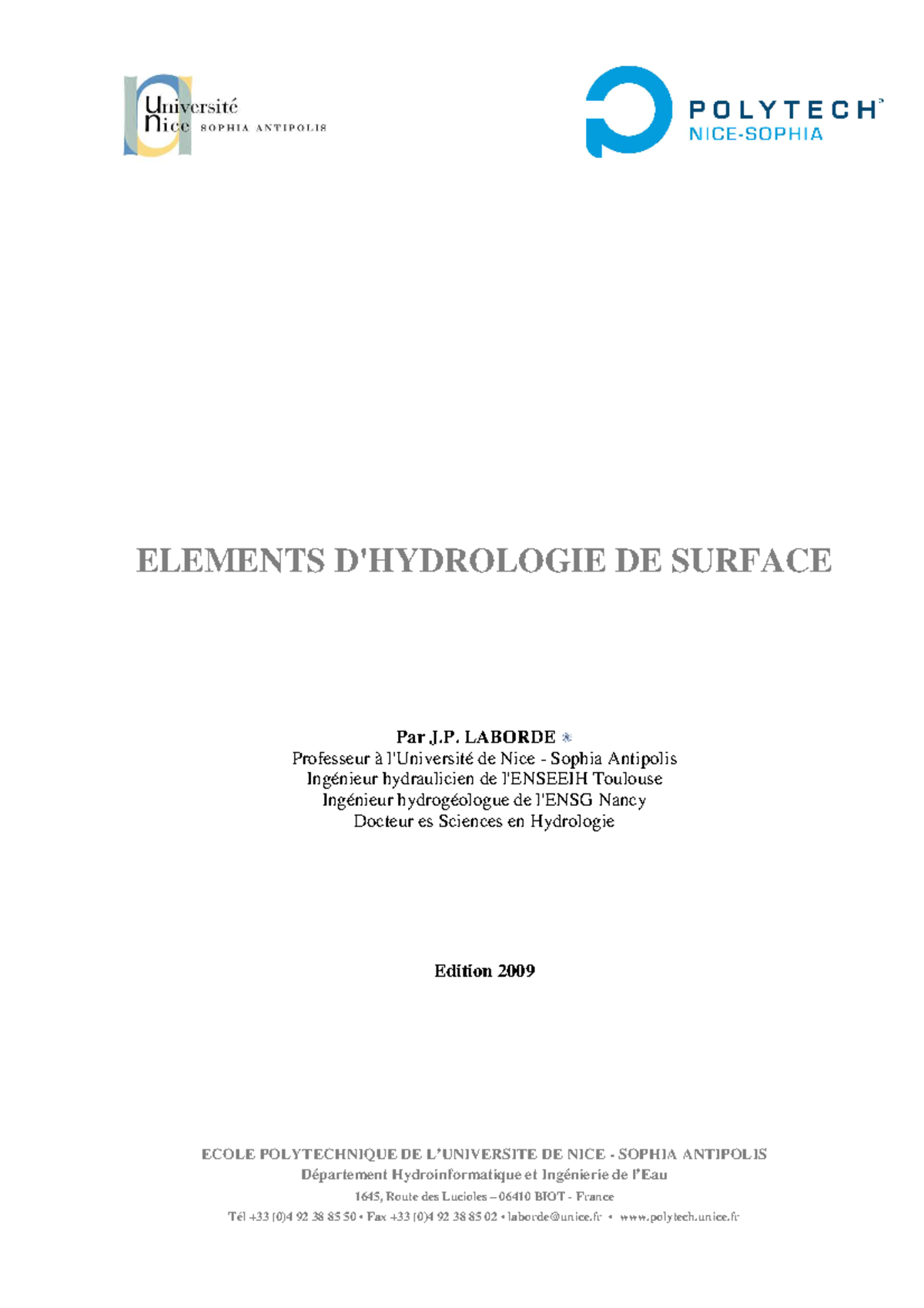 Hydrologie-cours-01 - Cours - ELEMENTS D'HYDROLOGIE DE SURFACE Par J ...