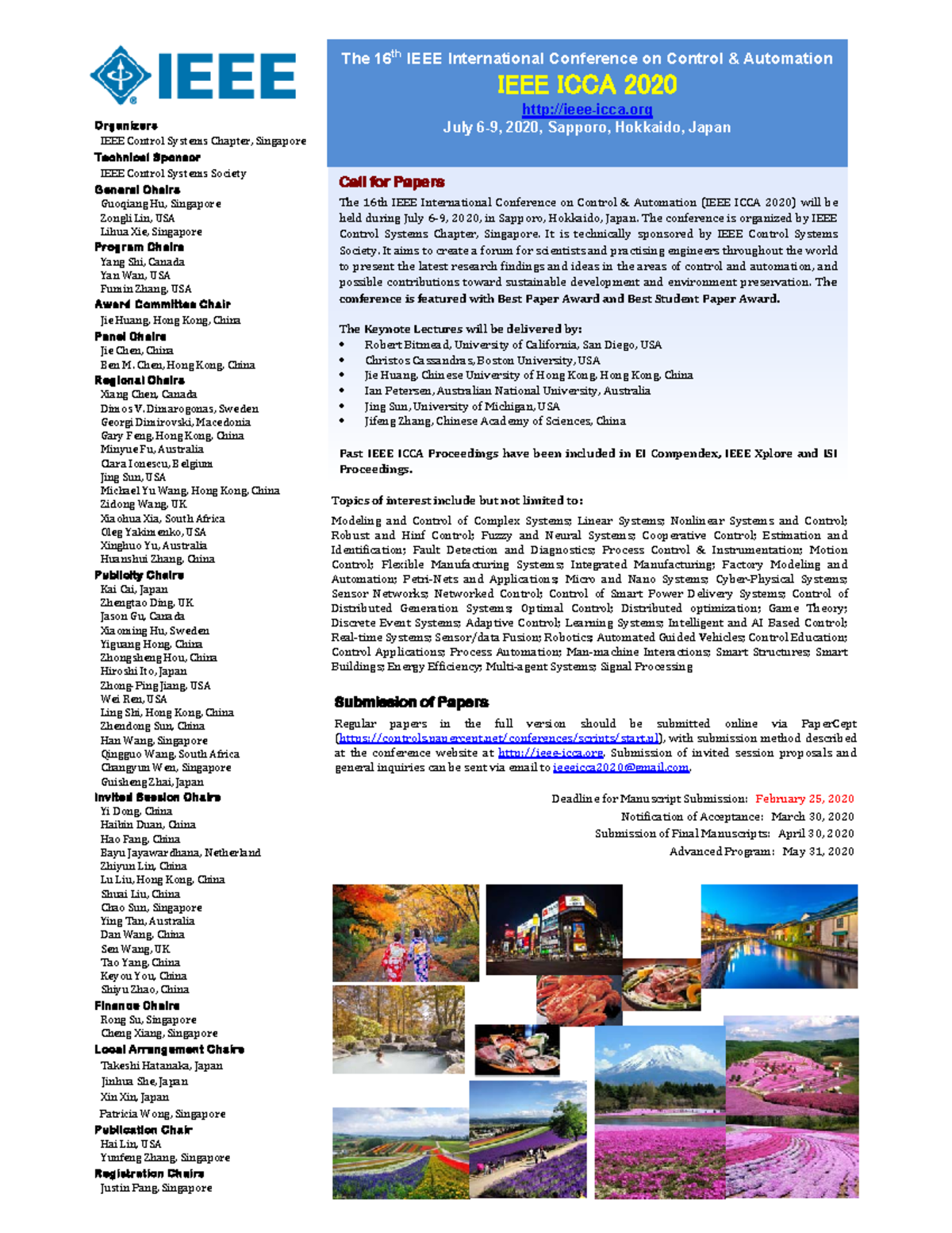 ICCA2020 CFP - Ranking ICCA - Call for Papers The 16th IEEE International Conference on Control ...