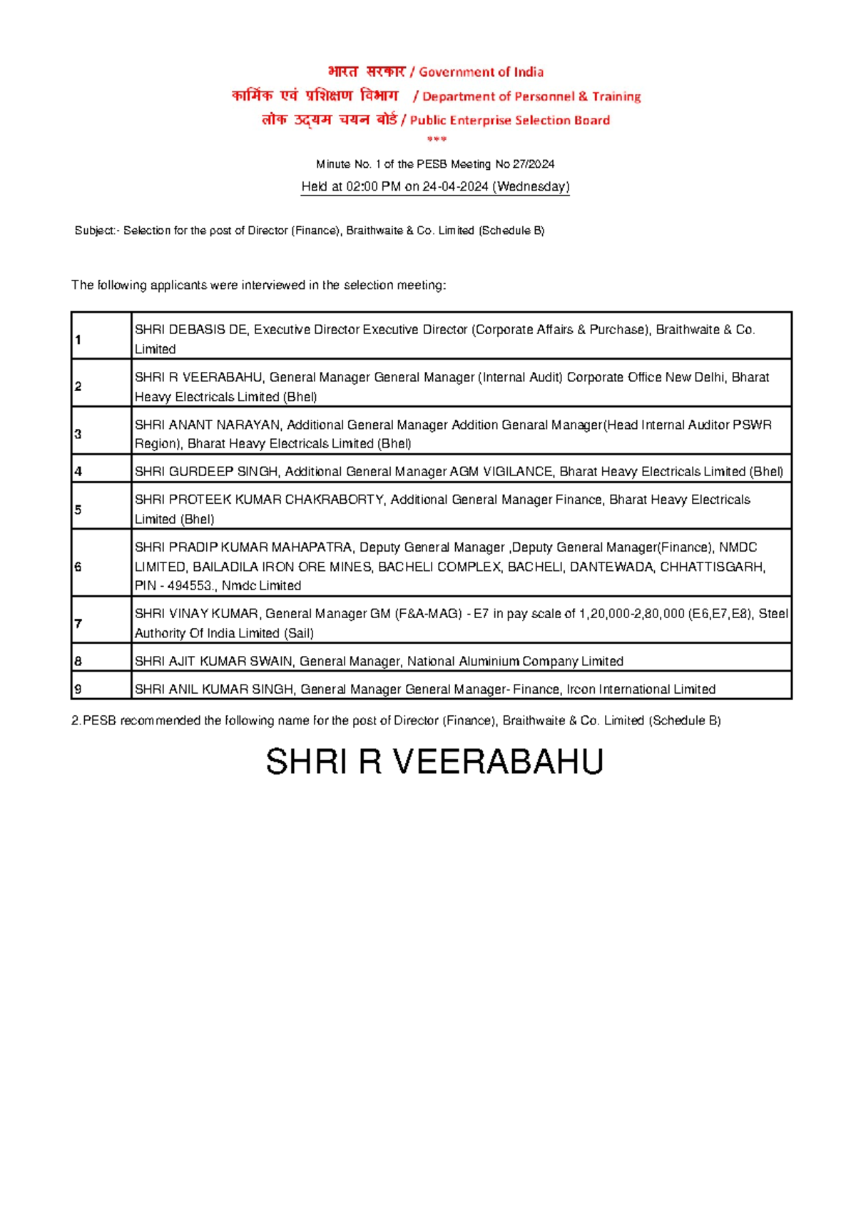 Recommendation on calculations of director pesb - The following ...