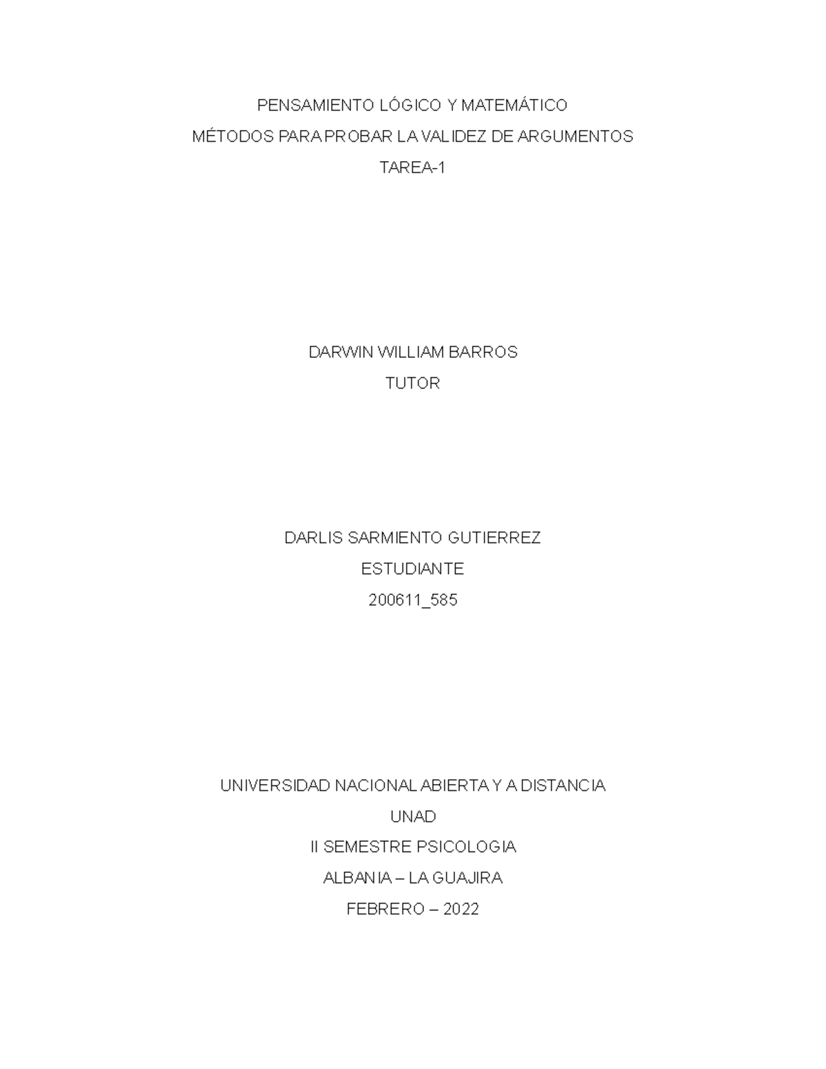 Tarea 1 pensamiento logico y matematico - PENSAMIENTO LÓGICO Y ...