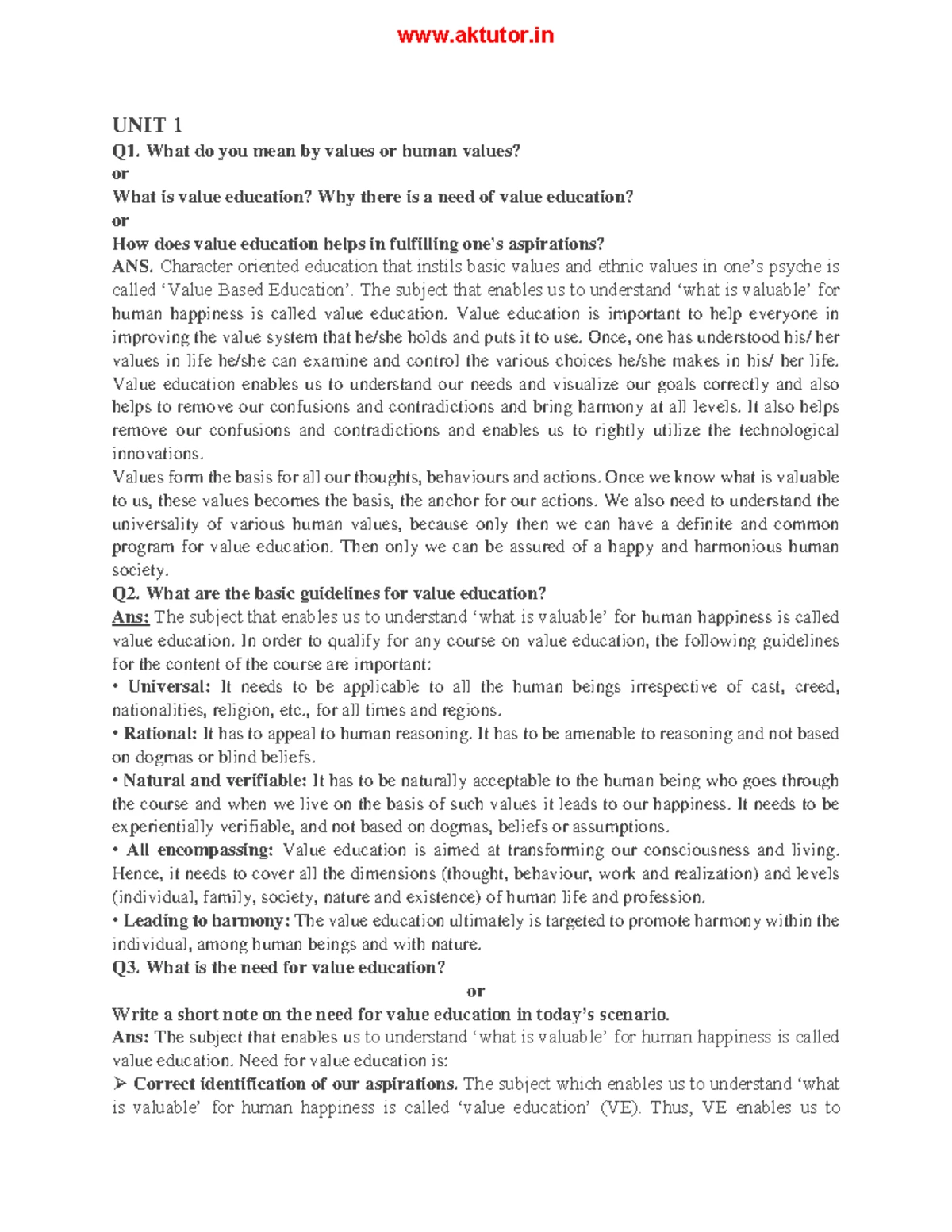 AKTU Uhvpe - Syllabus - Universal Human Values and Professional Ethics ...