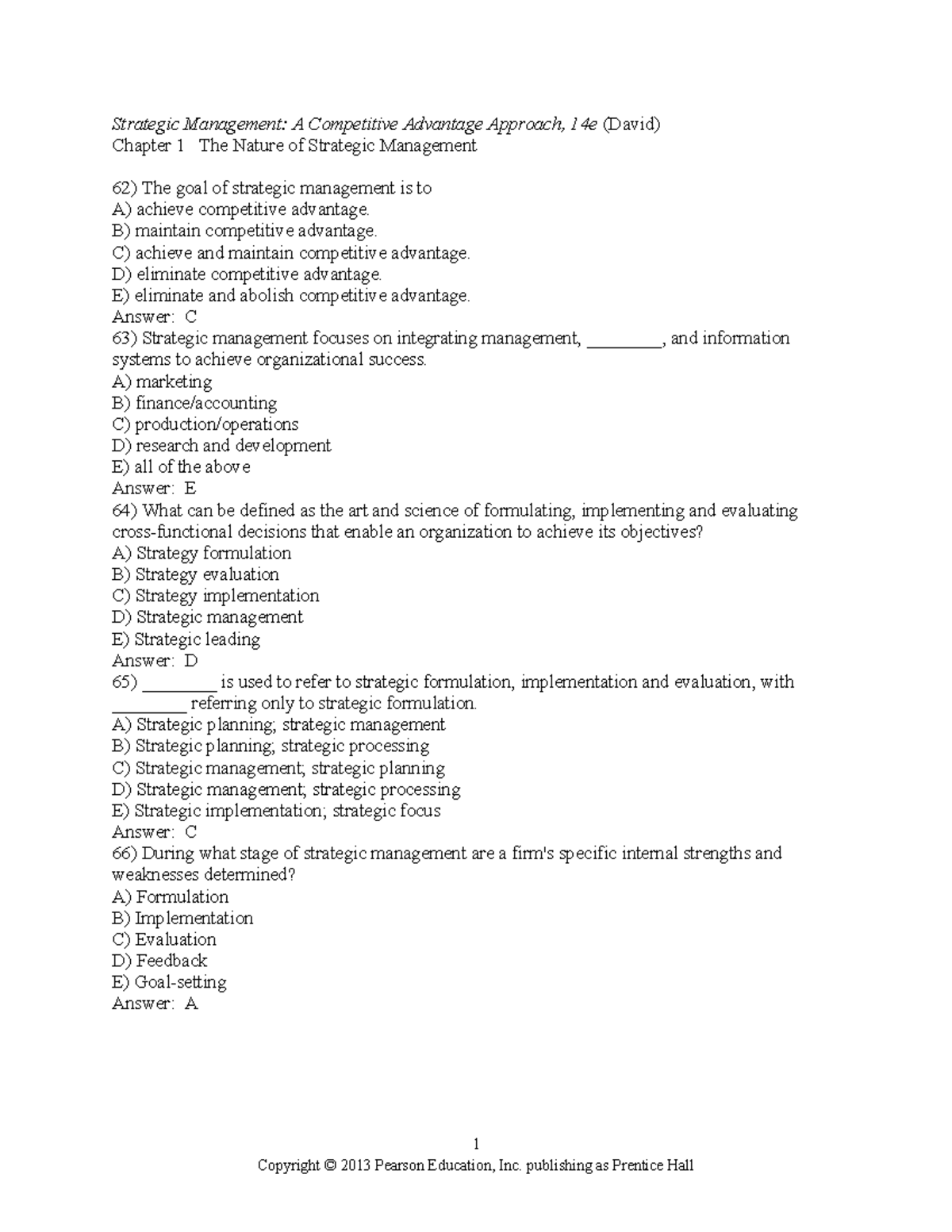 David sm14 tb 01 - strategic - Strategic Management: A Competitive ...