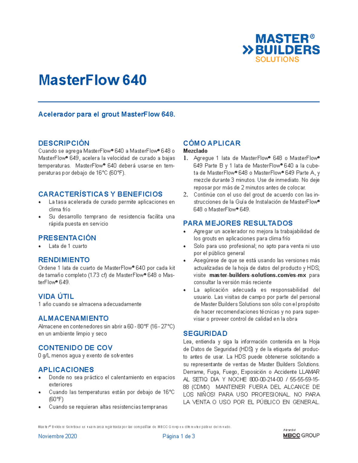 Masterflow 640 - ficha técnica - MasterFlow 640 Acelerador para el ...