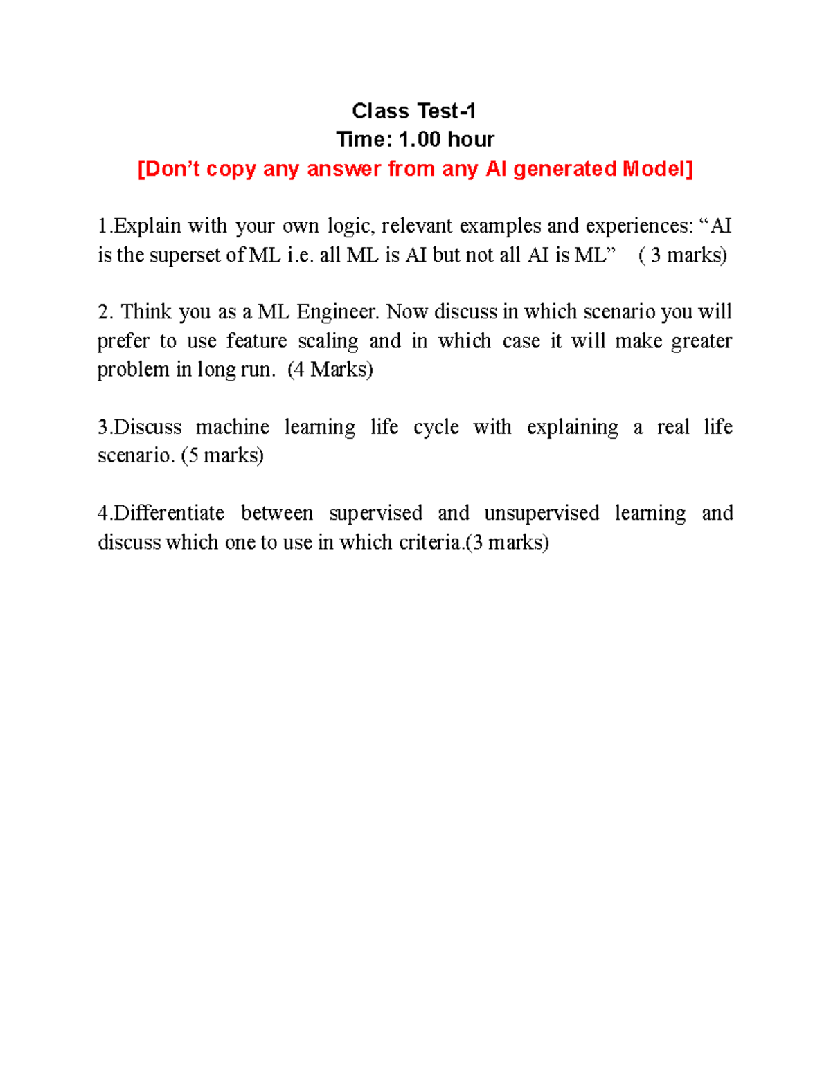 ML Class Test-1 - Class Test- Time: 1 hour [Don’t copy any answer from ...
