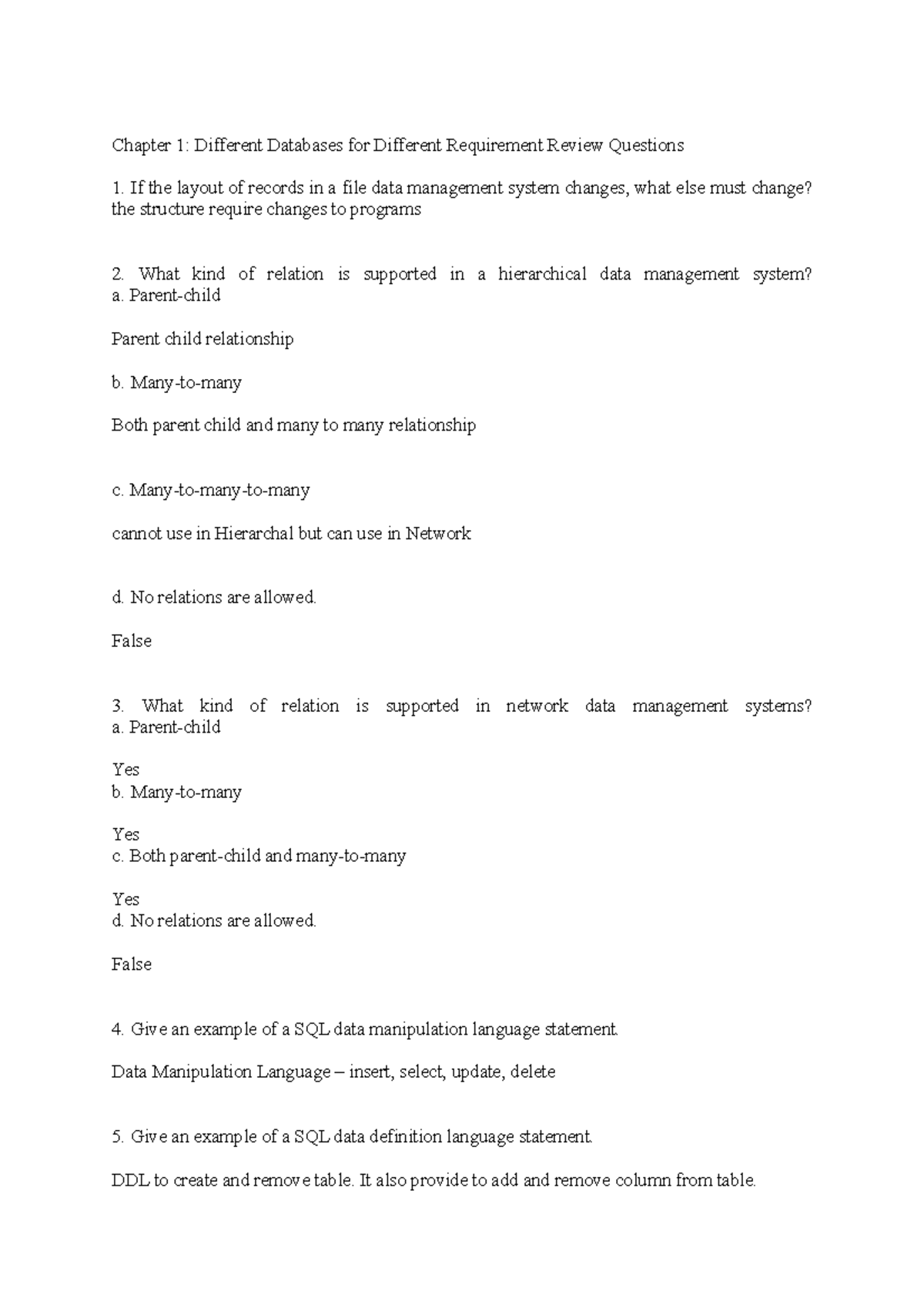 Sample/practice exam 2019, questions and answers - Chapter 1: Different ...