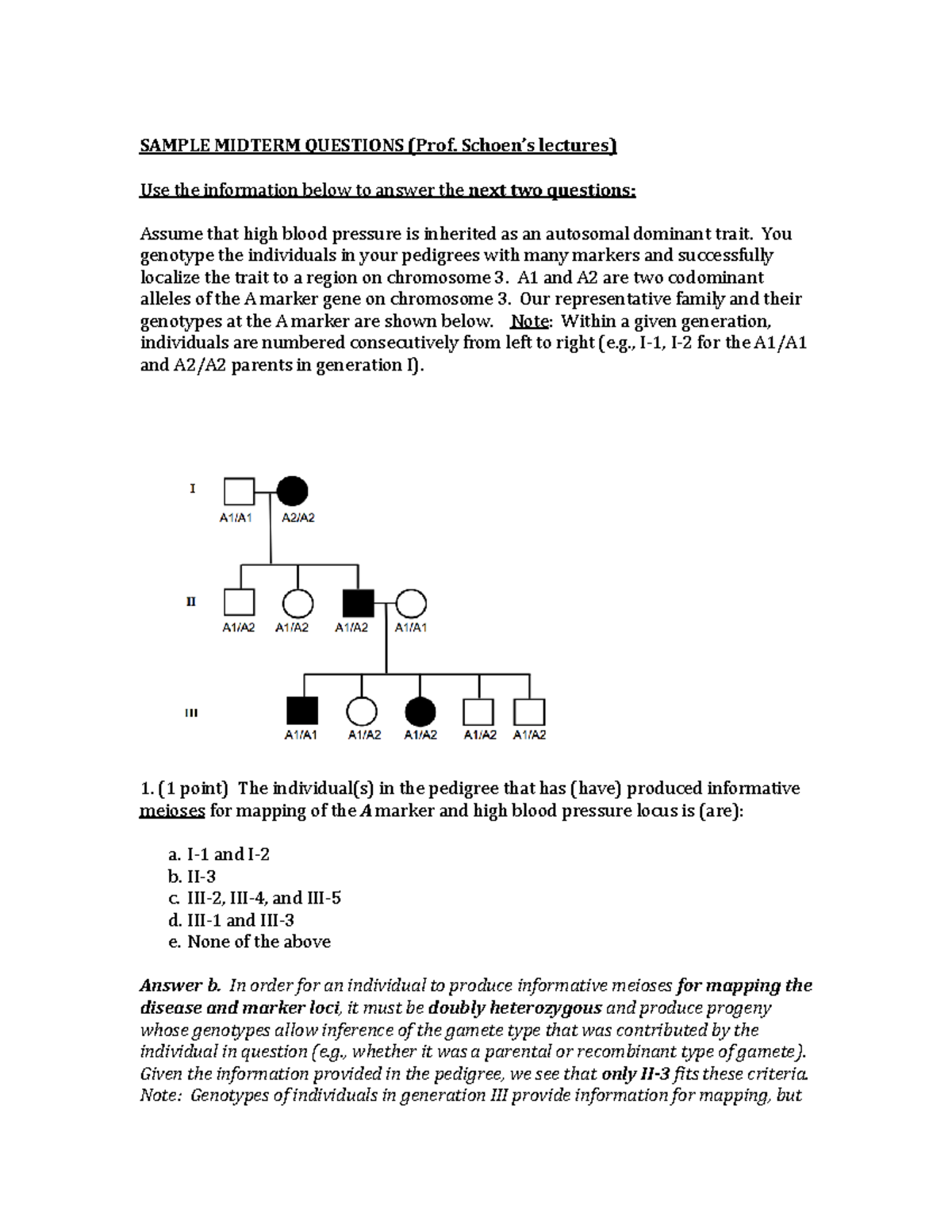 Midterm, questions and answers - SAMPLE MIDTERM QUESTIONS (Prof. lectures) Use the information ...