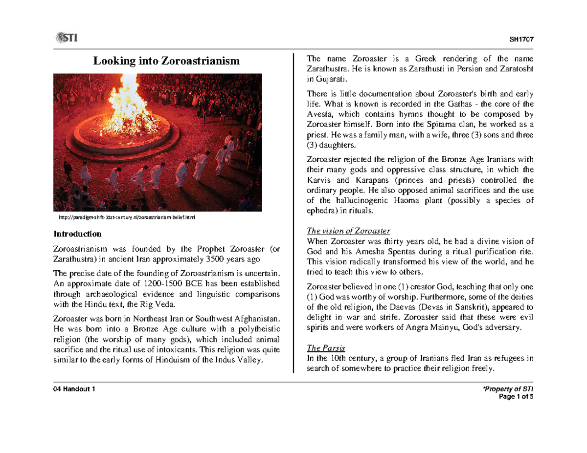 Zoroastrianism - Introduction to World Religions and Belief Systems ...