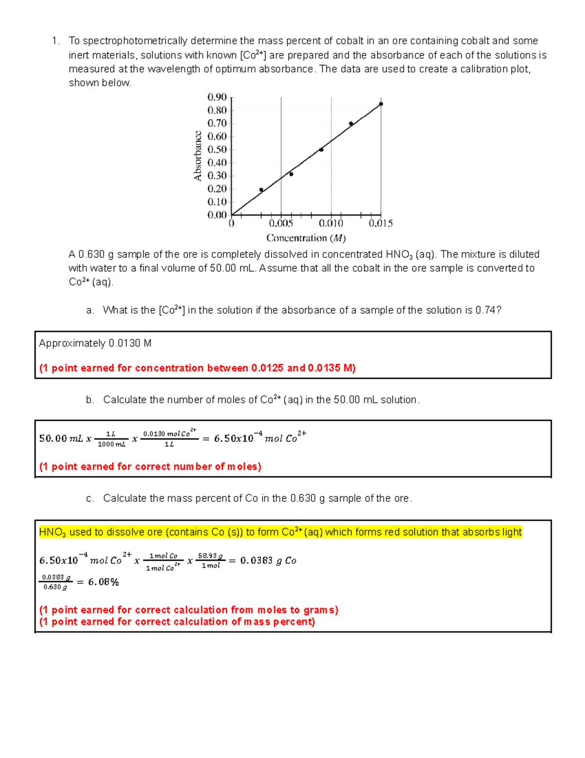Practice FRQ #1 KEY - 1. To spectrophotometrically determine the mass ...