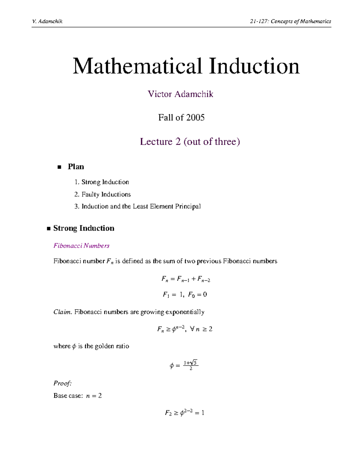 Induction 2 print - notes for MTH 110 - Mathematical Induction Victor ...