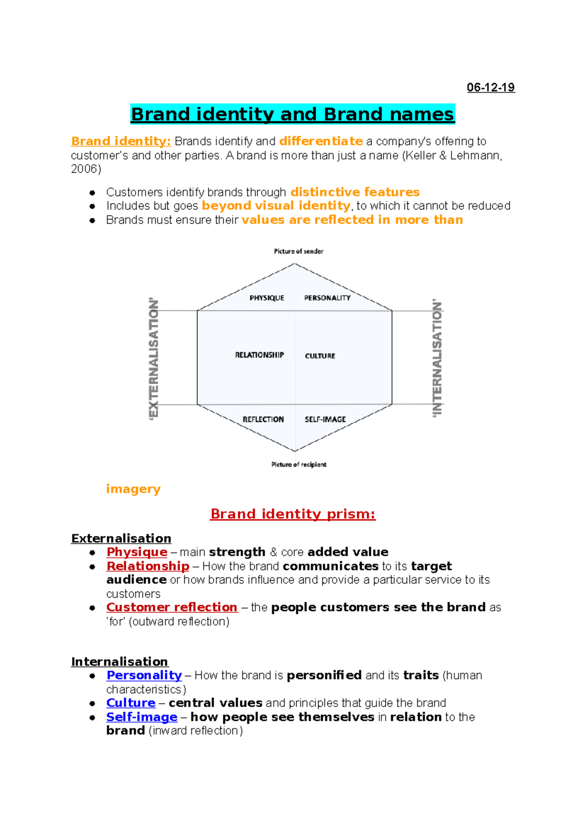 BM Lecture notes - 06-12- Brand identity and Brand names Brand identity ...