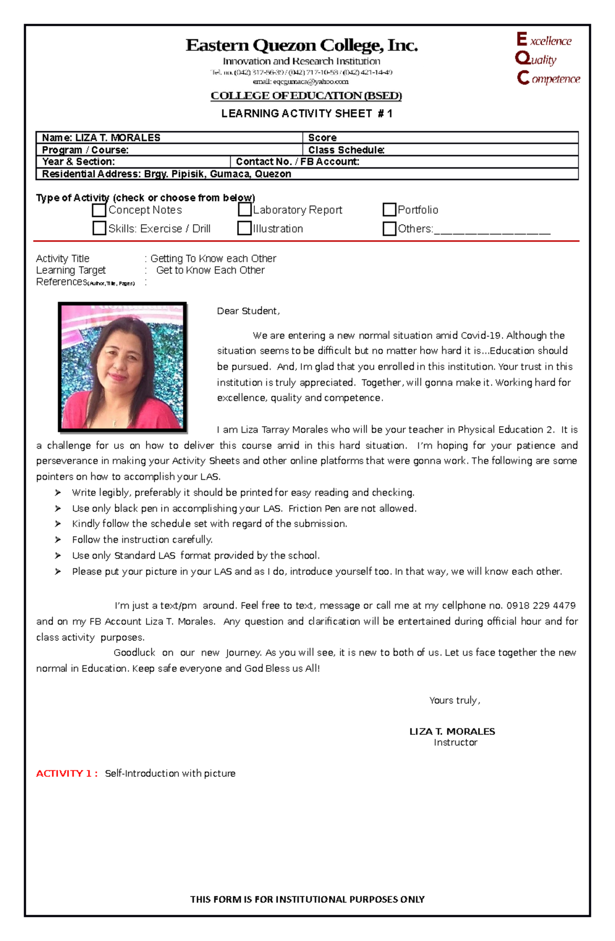 LAS-1-7-PE2 L - Lecture notes 1 - Name: LIZA T. MORALES Score Program ...