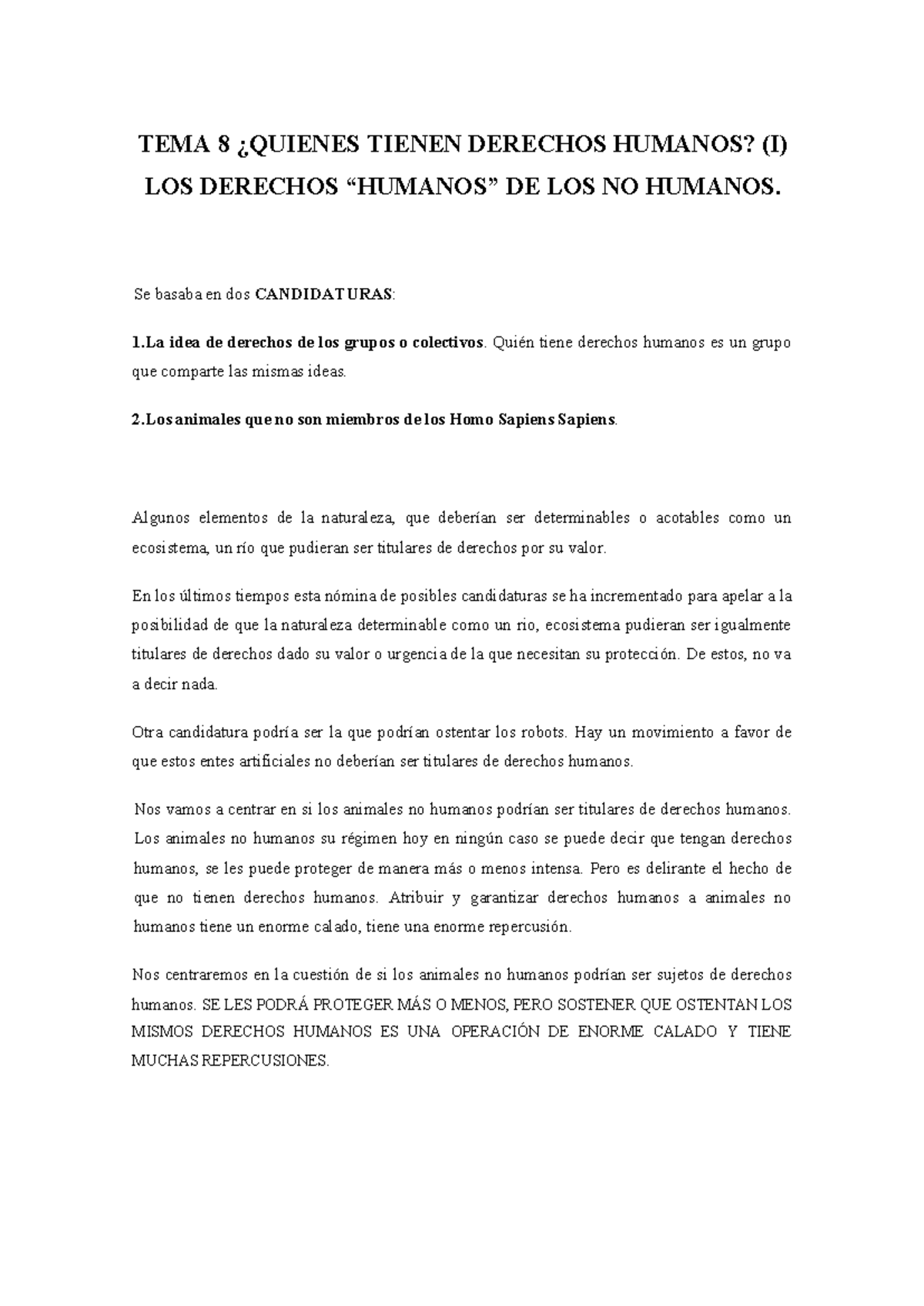 Tema 8. ¿Quién tiene derechos humanos¿ Los derechos humanos de los no ...