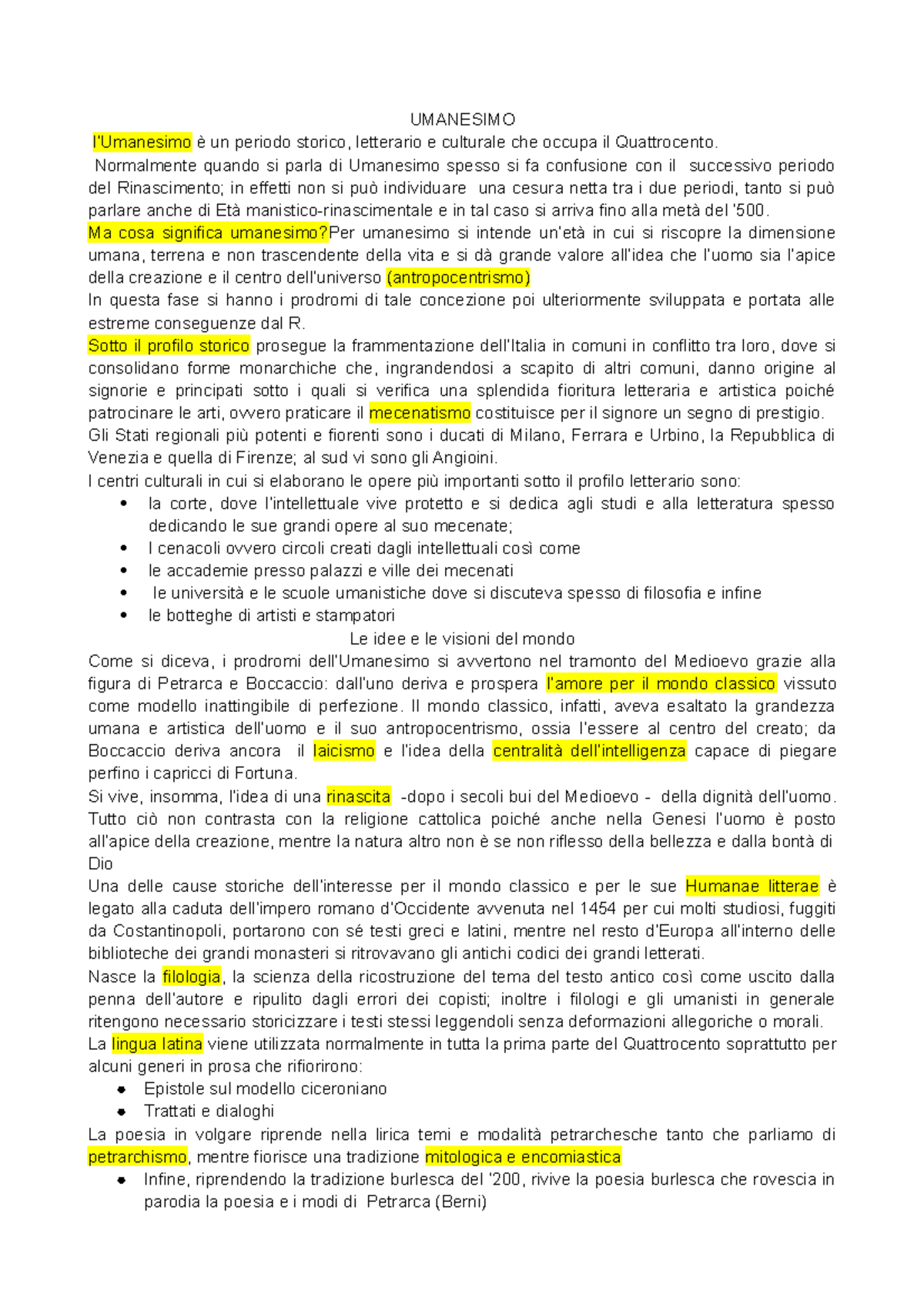 Umanesimo - UMANESIMO l’Umanesimo è un periodo storico, letterario e culturale che occupa il ...