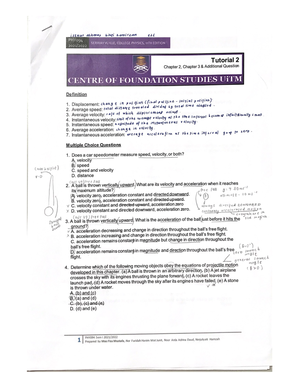 TUTORIAL 2 PHYSICS - PHY 2021/ SERWAY VUILLE, COLLEGE PHYSICS, 11TH EDITION 1 PHY098 Sem II 2021 ...