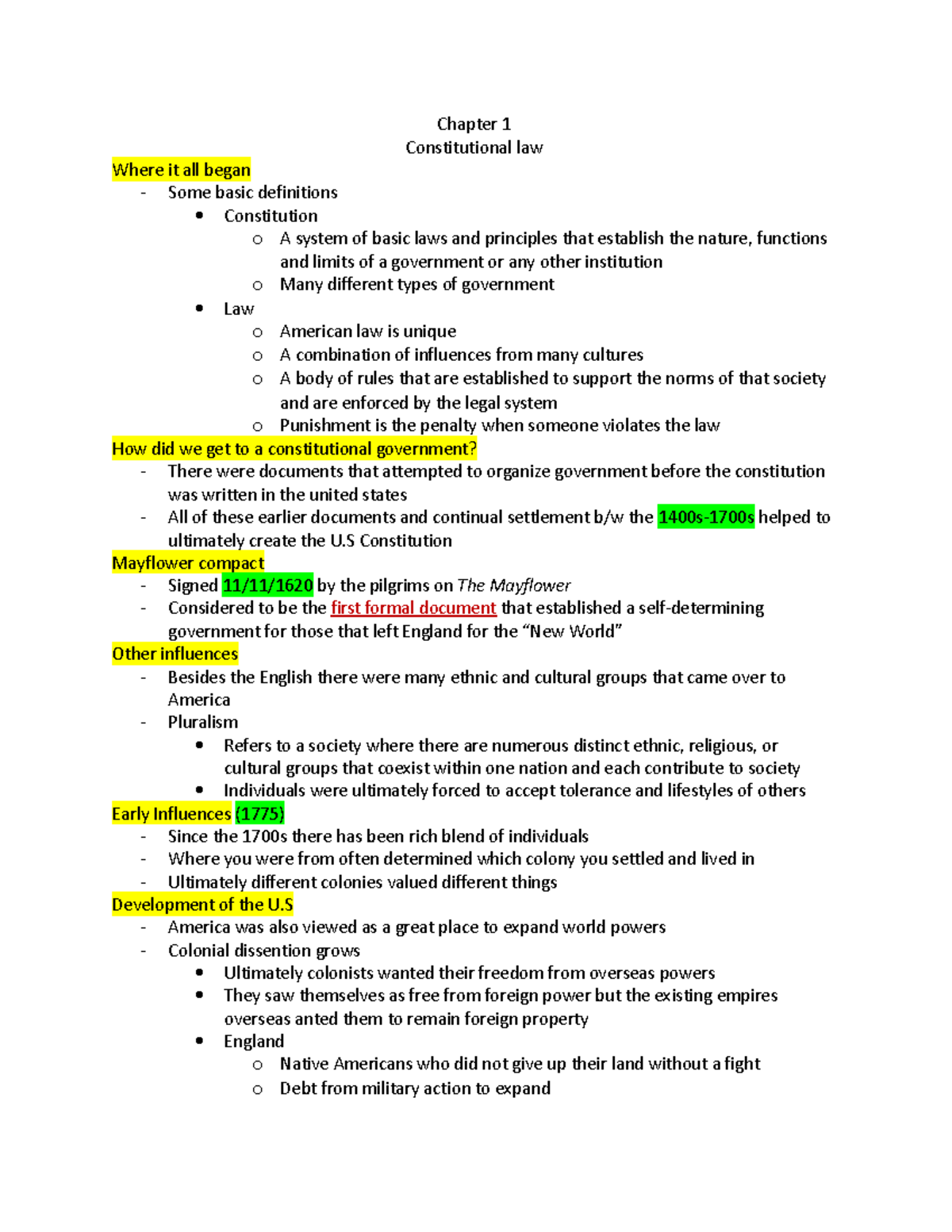 Chapter 1 - notes - Chapter 1 Constitutional law Where it all began ...