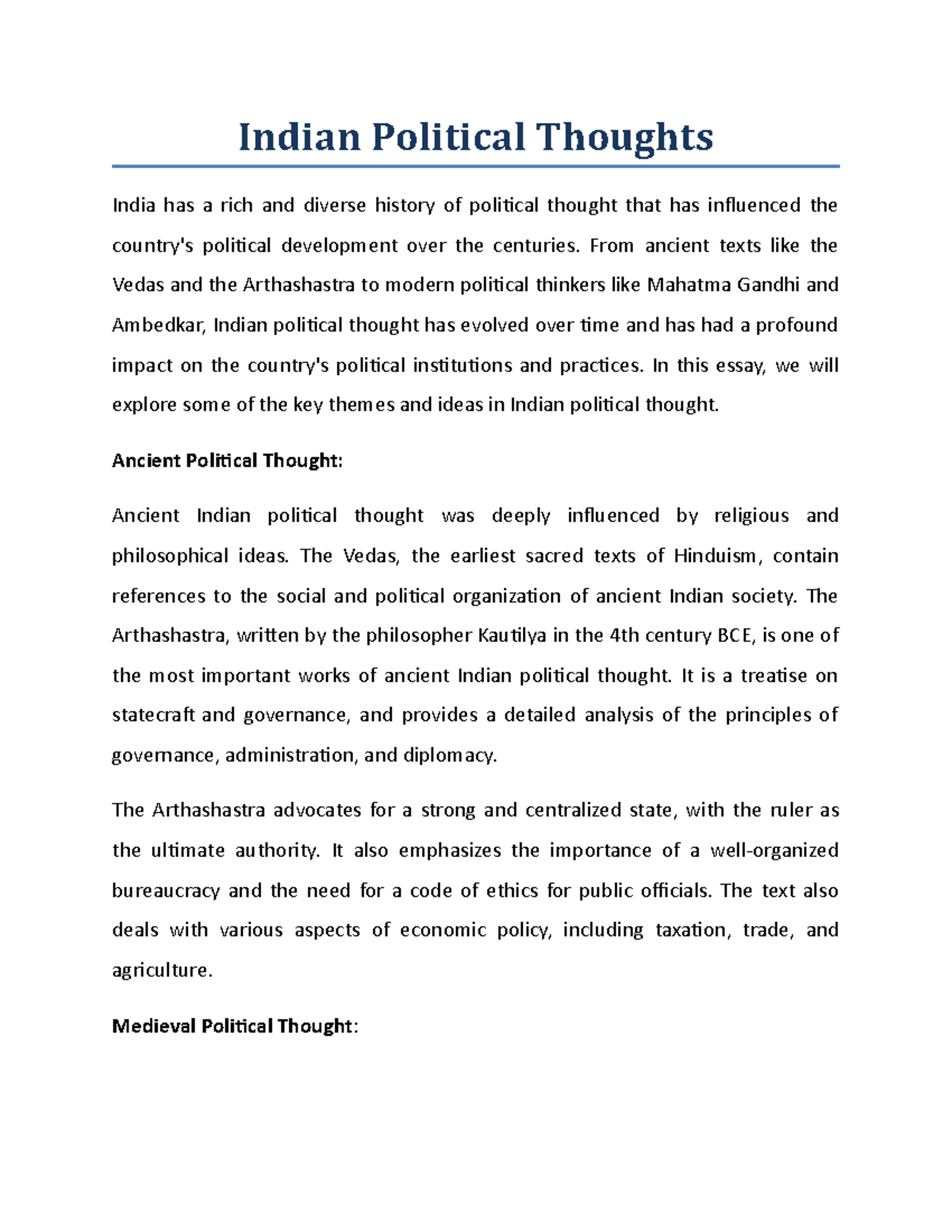 Indian Political Thoughts - Indian Political Thoughts India has a rich ...