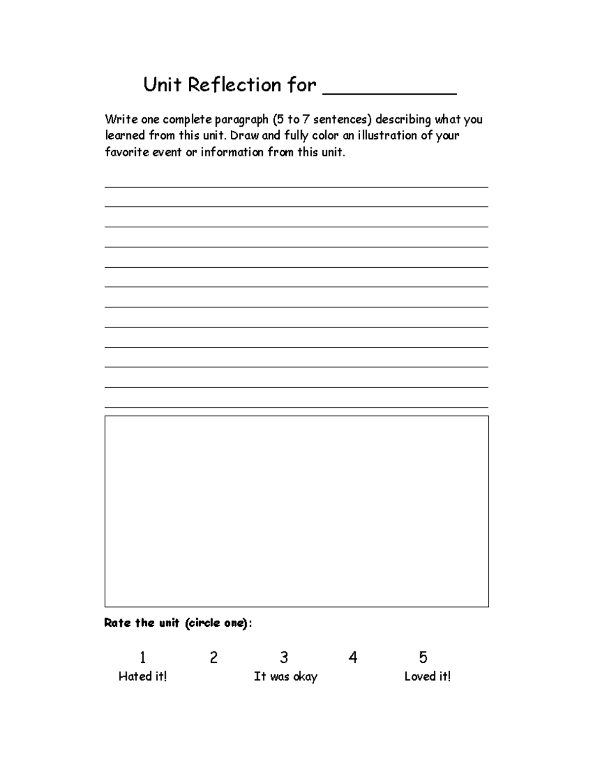 Unit Reflection Form-1 - Unit Reflection for ___________ Write one ...