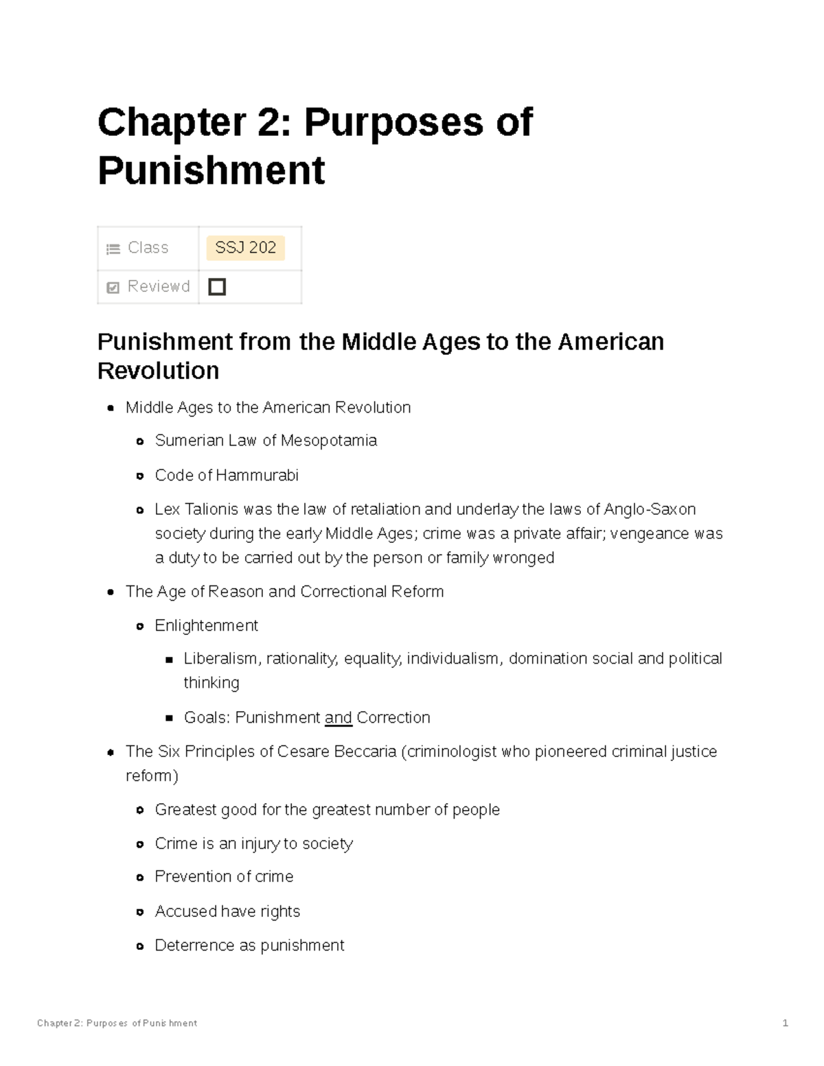SSJ 202 CHAPTER 2 - Purposes of Punishment - Chapter 2: Purposes of ...