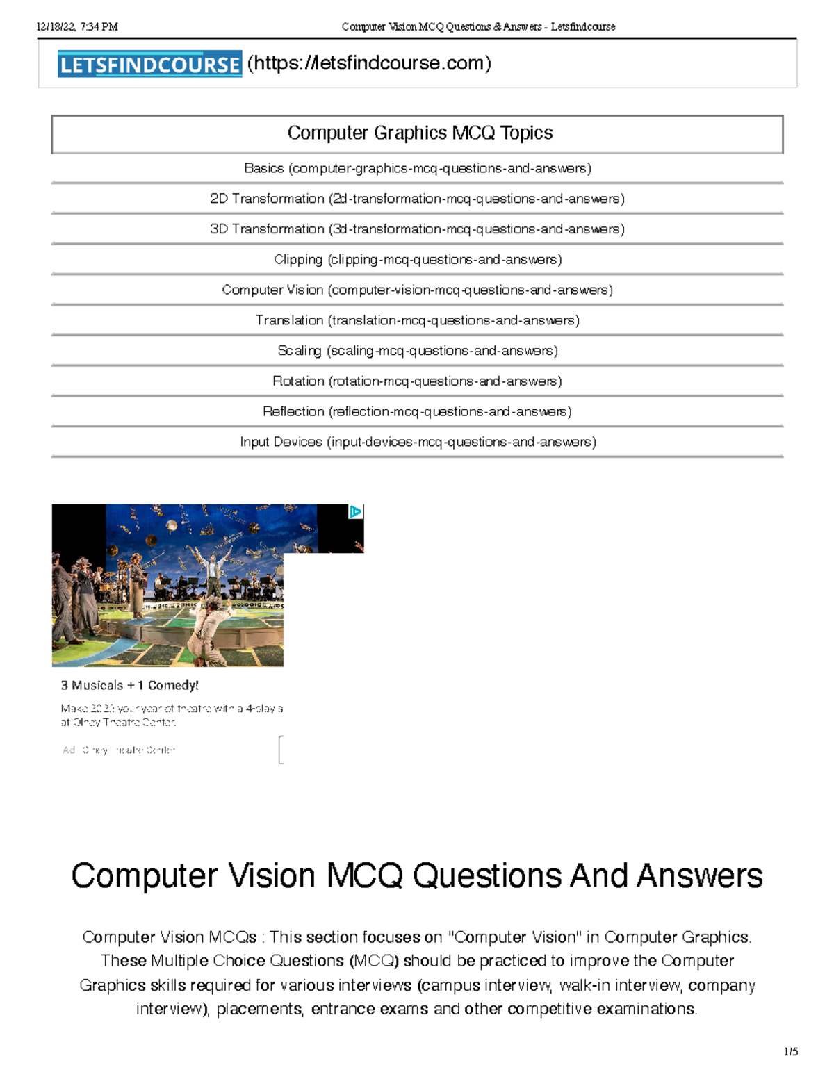 Computer Vision Mcq Questions And Answers Letsfindcourse Computer Graphics Mcq Topics Basics