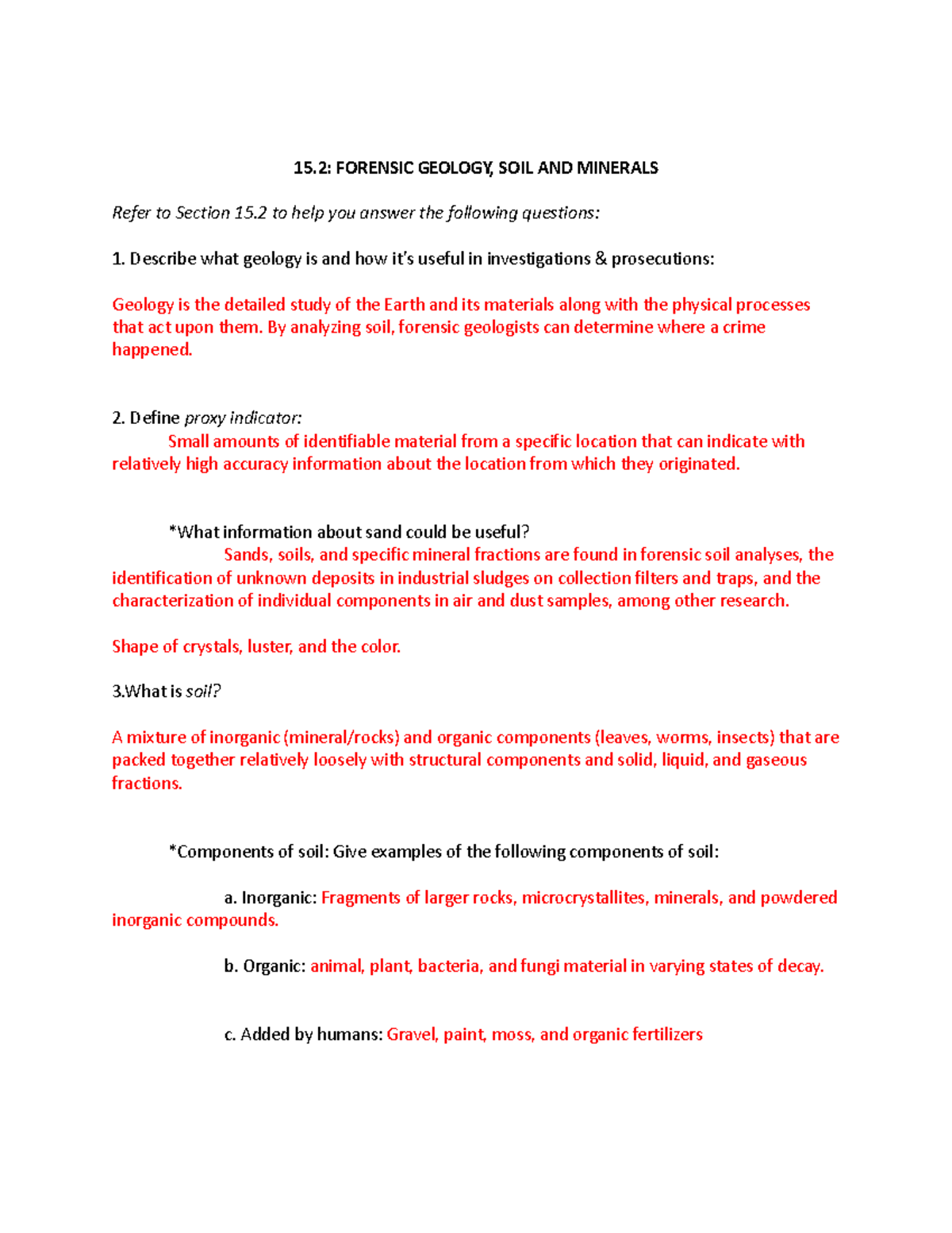 Soil Anlysis Reading Review Worksheet - 15: FORENSIC GEOLOGY, SOIL AND ...