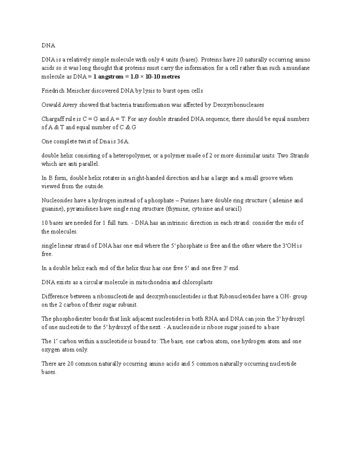 Biol 2772 short notes - DNA DNA is a relatively simple molecule with ...