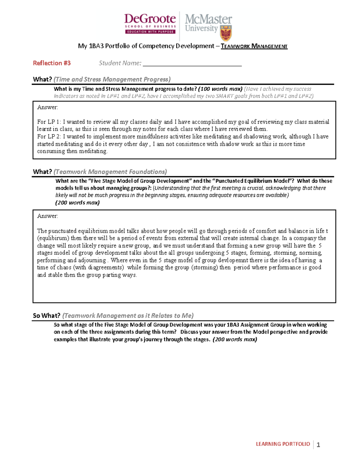 LP Reflection #3 ANSWER - LEARNING PORTFOLIO 1 My 1BA3 Portfolio of ...