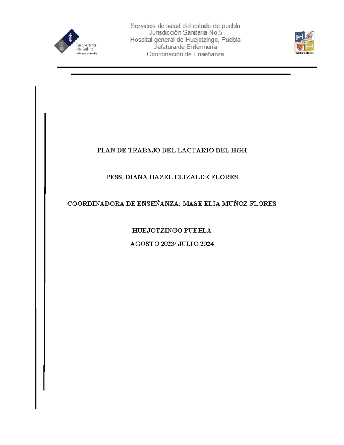 PLAN DE Trabajo DEL Lactario hgh - PLAN DE TRABAJO DEL LACTARIO DEL HGH ...