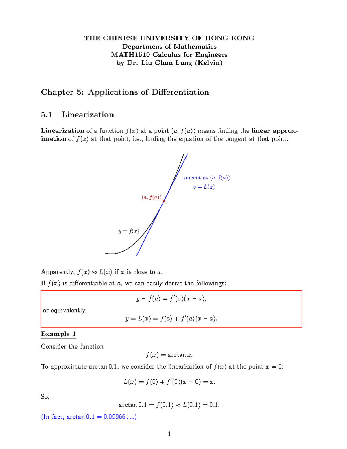 MATH1510 Chapter 5 - Dr. Liu Chun Lung (Kelvin) - THE CHINESE UNIVERSITY OF HONG KONG Department ...