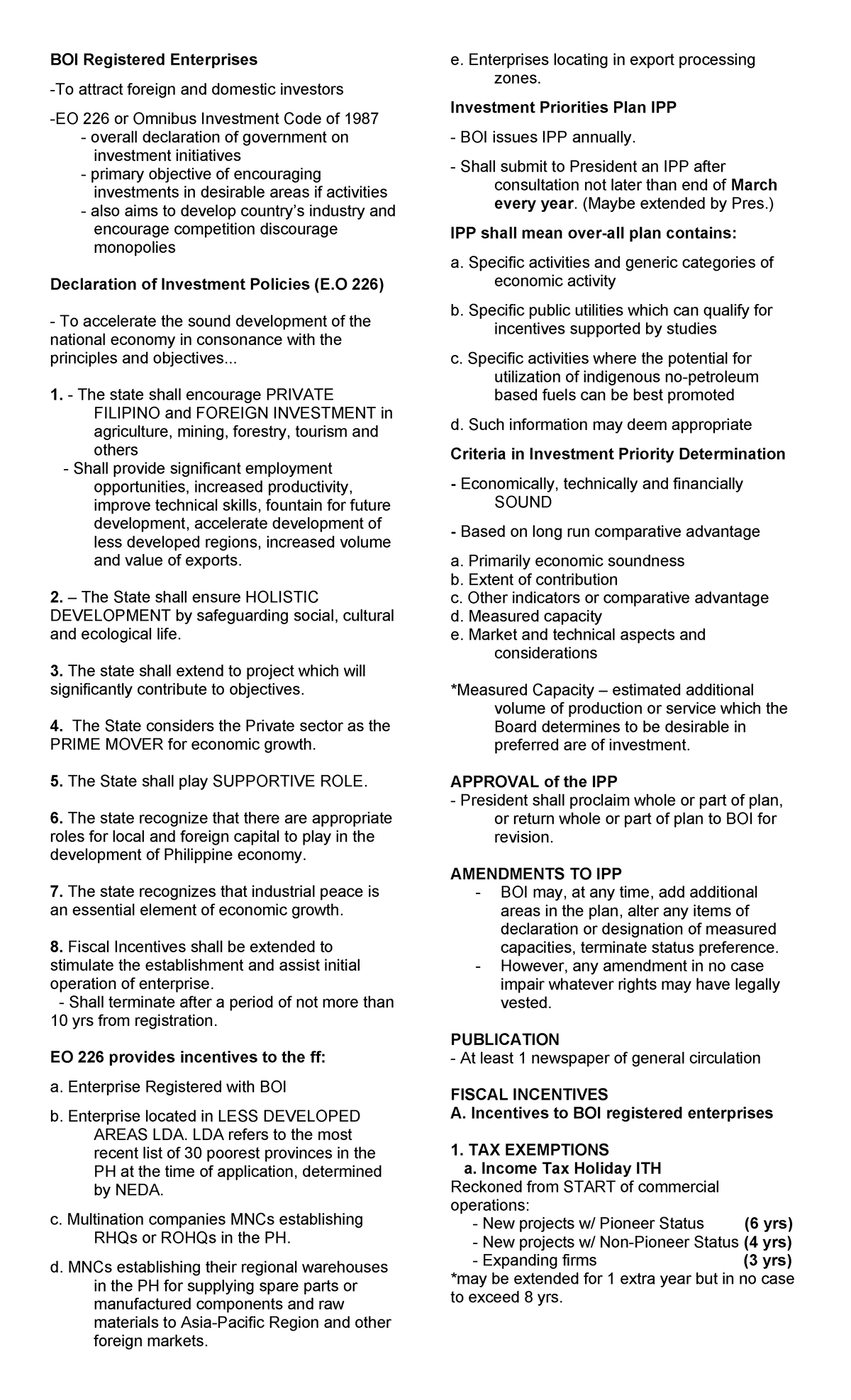 BOI Registered Enterprises - .. The state shall encourage PRIVATE ...