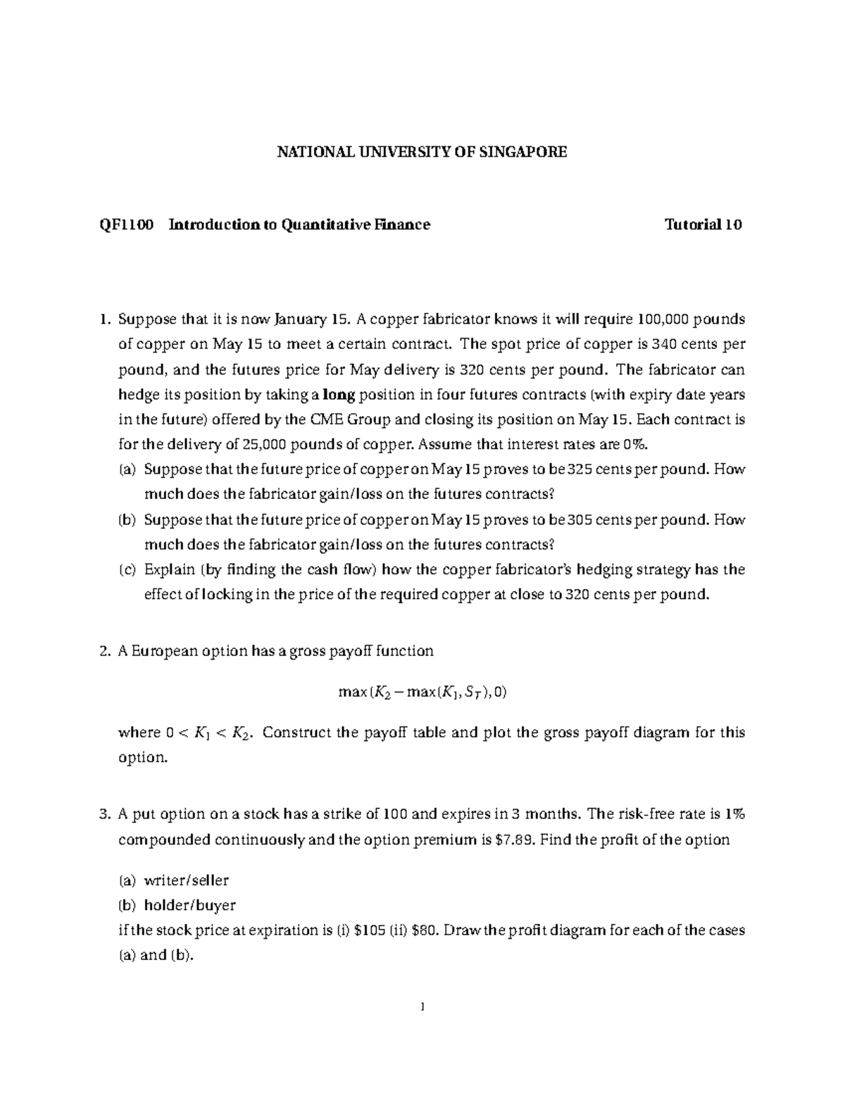 QF1100-Tutorial 10 - tutorial - NATIONAL UNIVERSITY OF SINGAPORE QF1100 ...