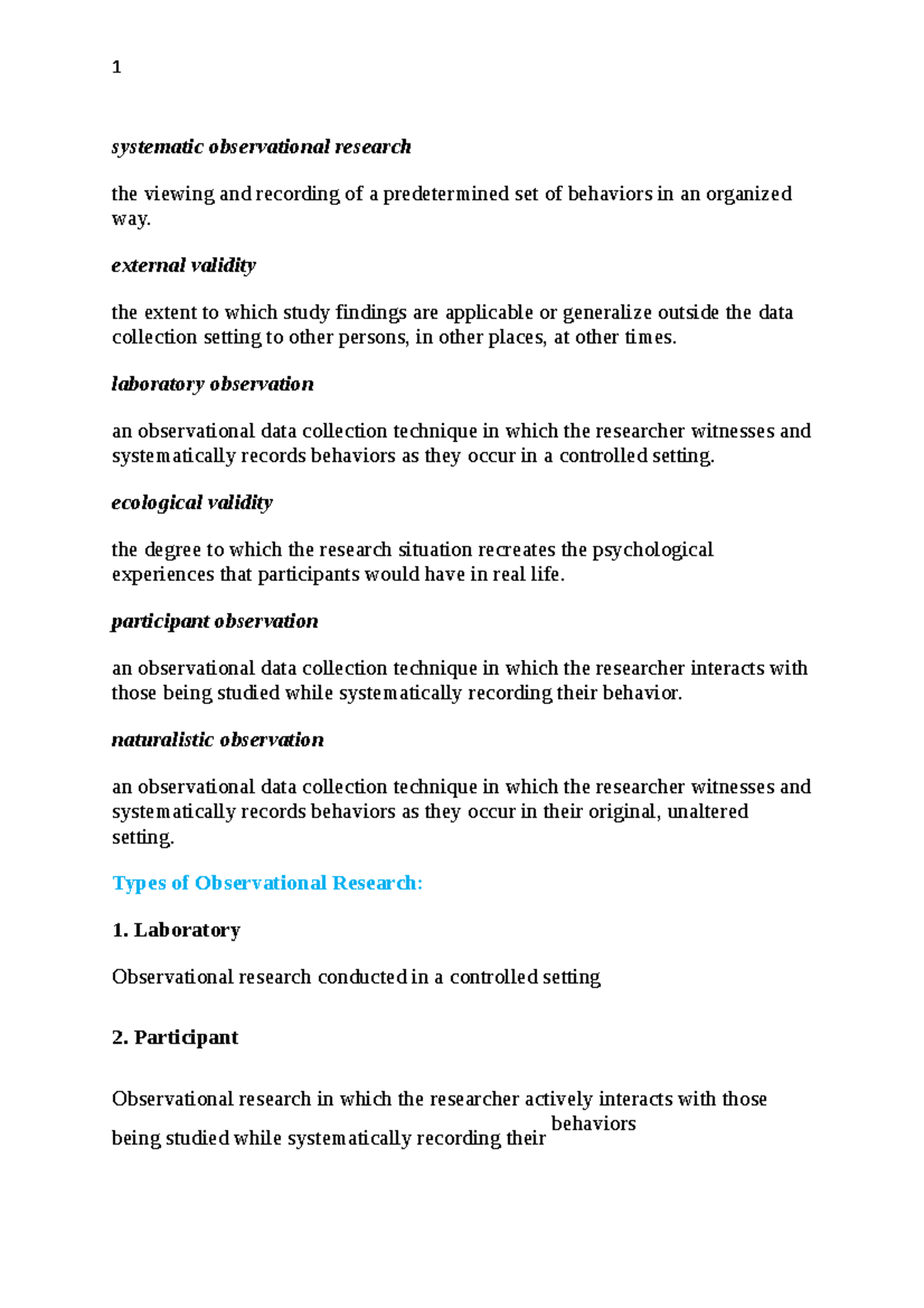 PSY173 Notes Chapter 6 Week 5 - systematic observational research the ...