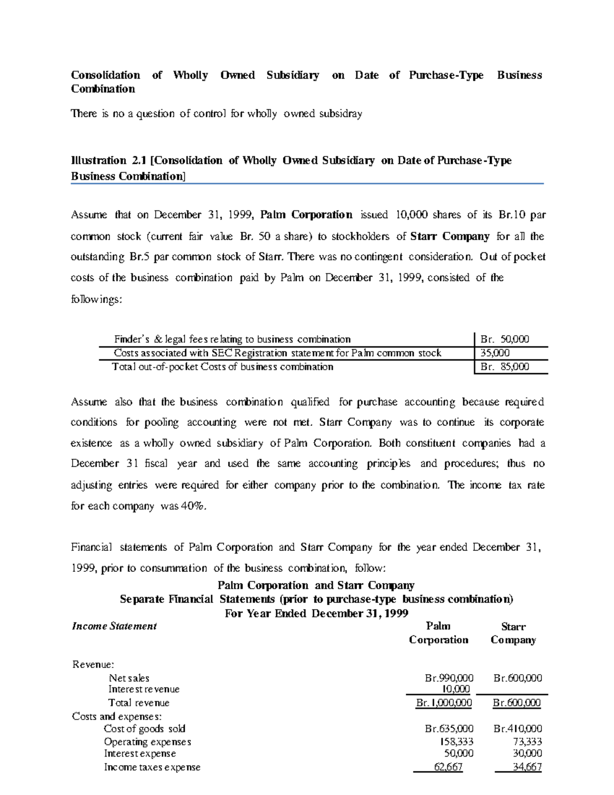 Consolidation of Wholly Owned Subsidiary on Date of Purchase Copy ...