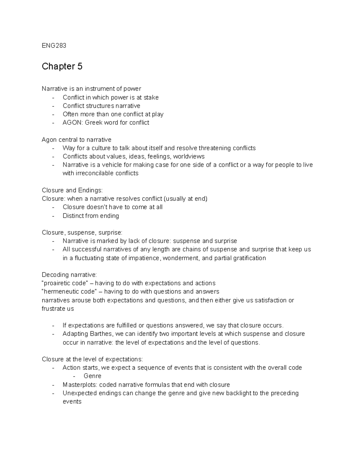 ENG283 Cambridge Intro to Narrative Ch 5 - ENG Chapter 5 Narrative is ...