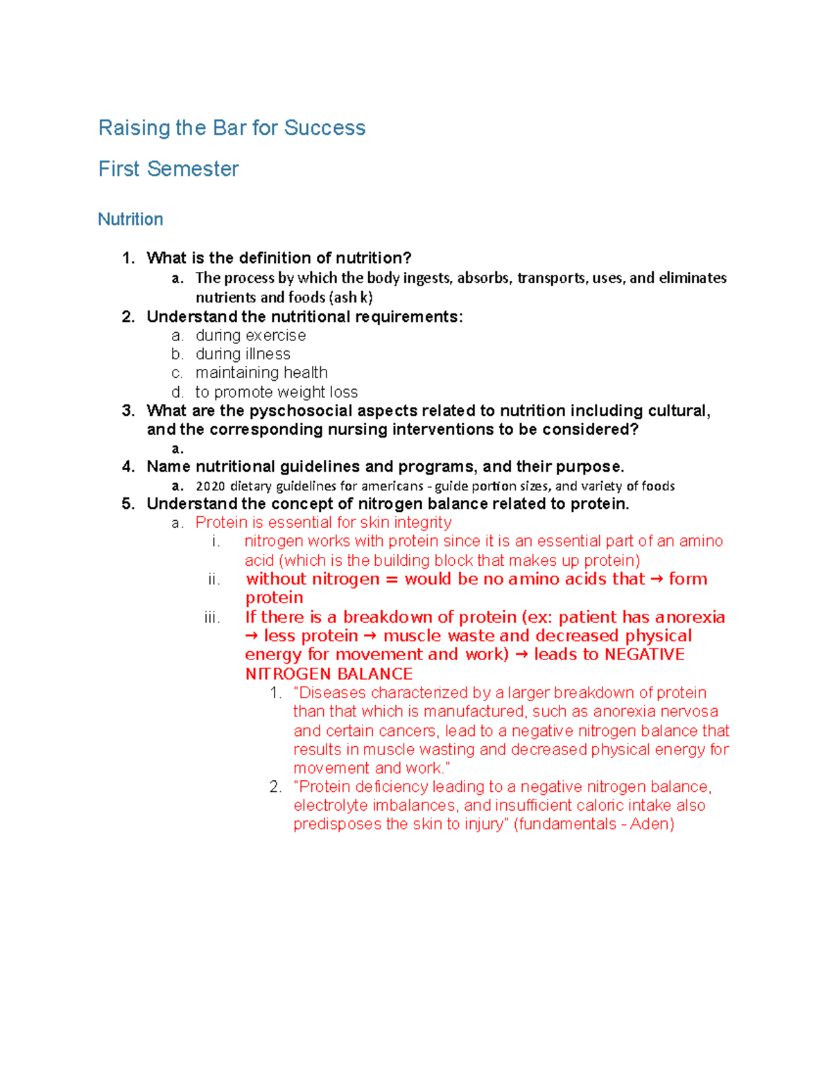 Nutrition - Raising the bar - Raising the Bar for Success First ...