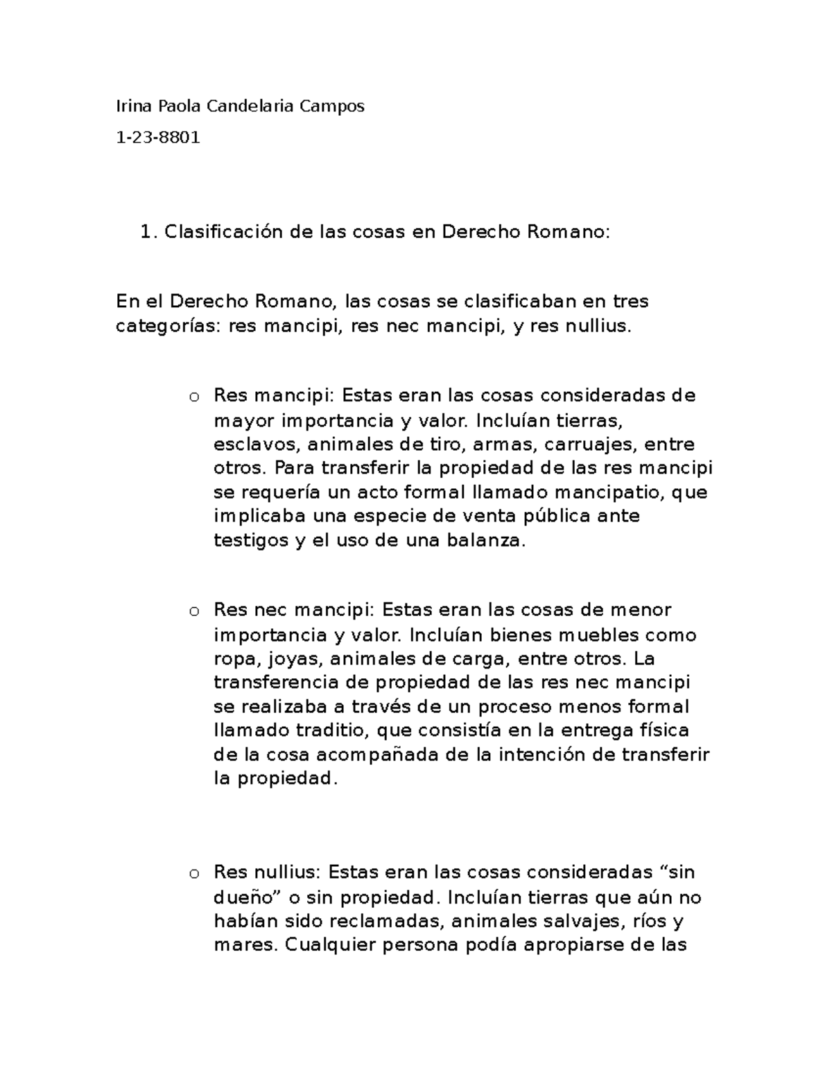 Clasificación de las cosas derecho romano - Irina Paola Candelaria ...
