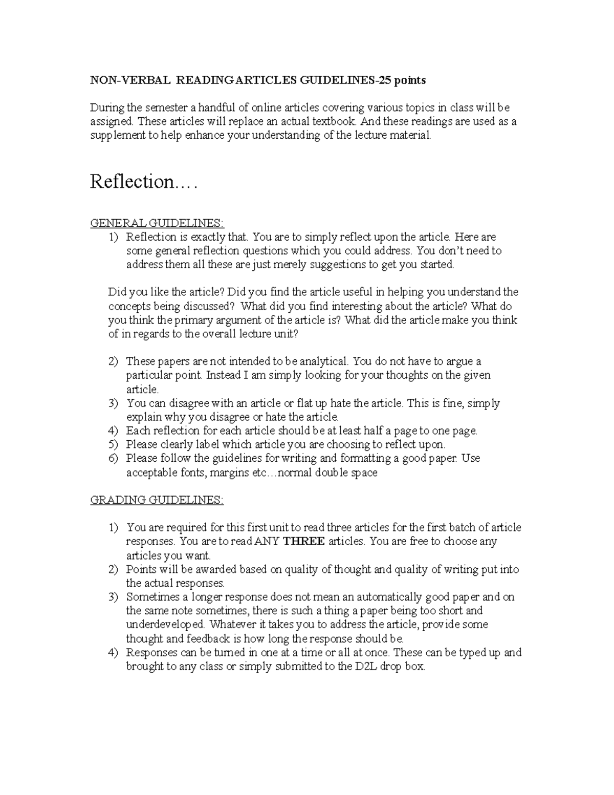 Non-verbal Reading Reflection Guidelines - NON-VERBAL READING ARTICLES ...
