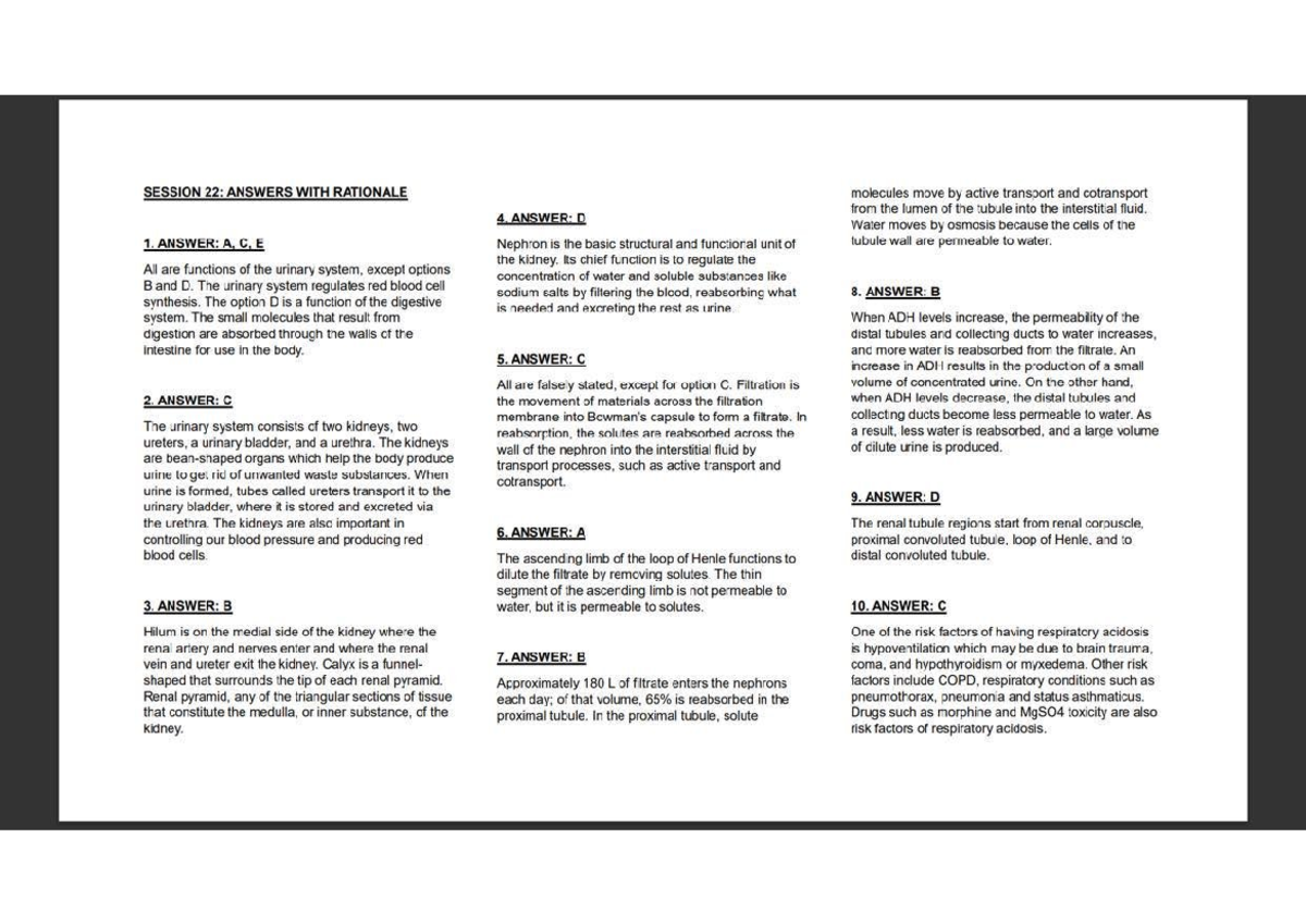 Anaphy lecture SAS 22 ( Answer Key) - bs nursing - Studocu