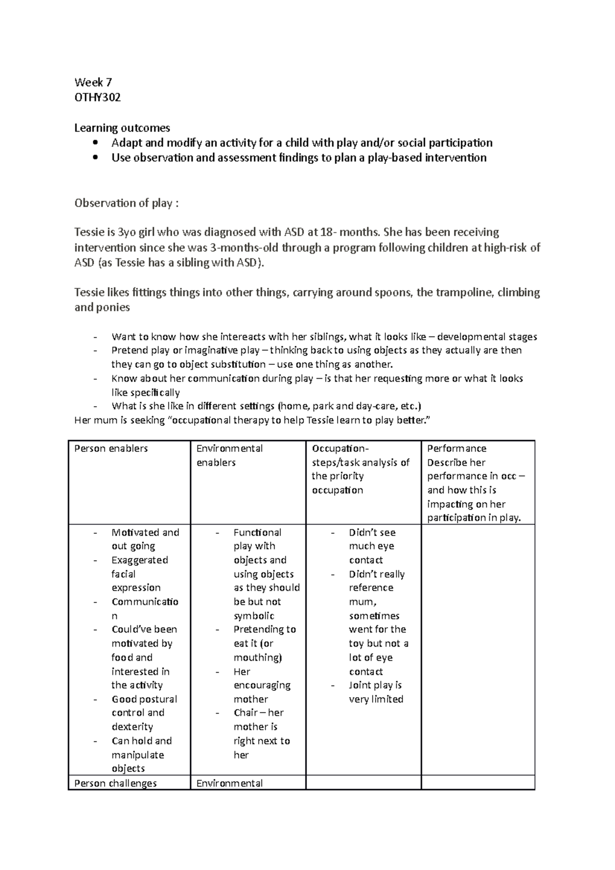 Week 7 lecture notes and prep work - Week 7 OTHY Learning outcomes ...