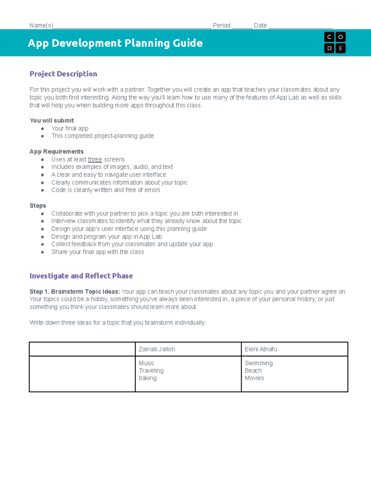 Copy of CSP Unit 3 App Development Planning Guidee - - Studocu