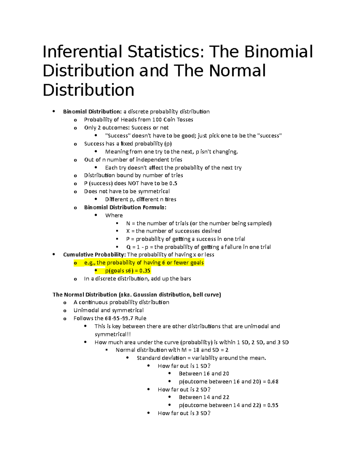 4. Inferential Statistics. The Binomial Distribution and The Normal ...