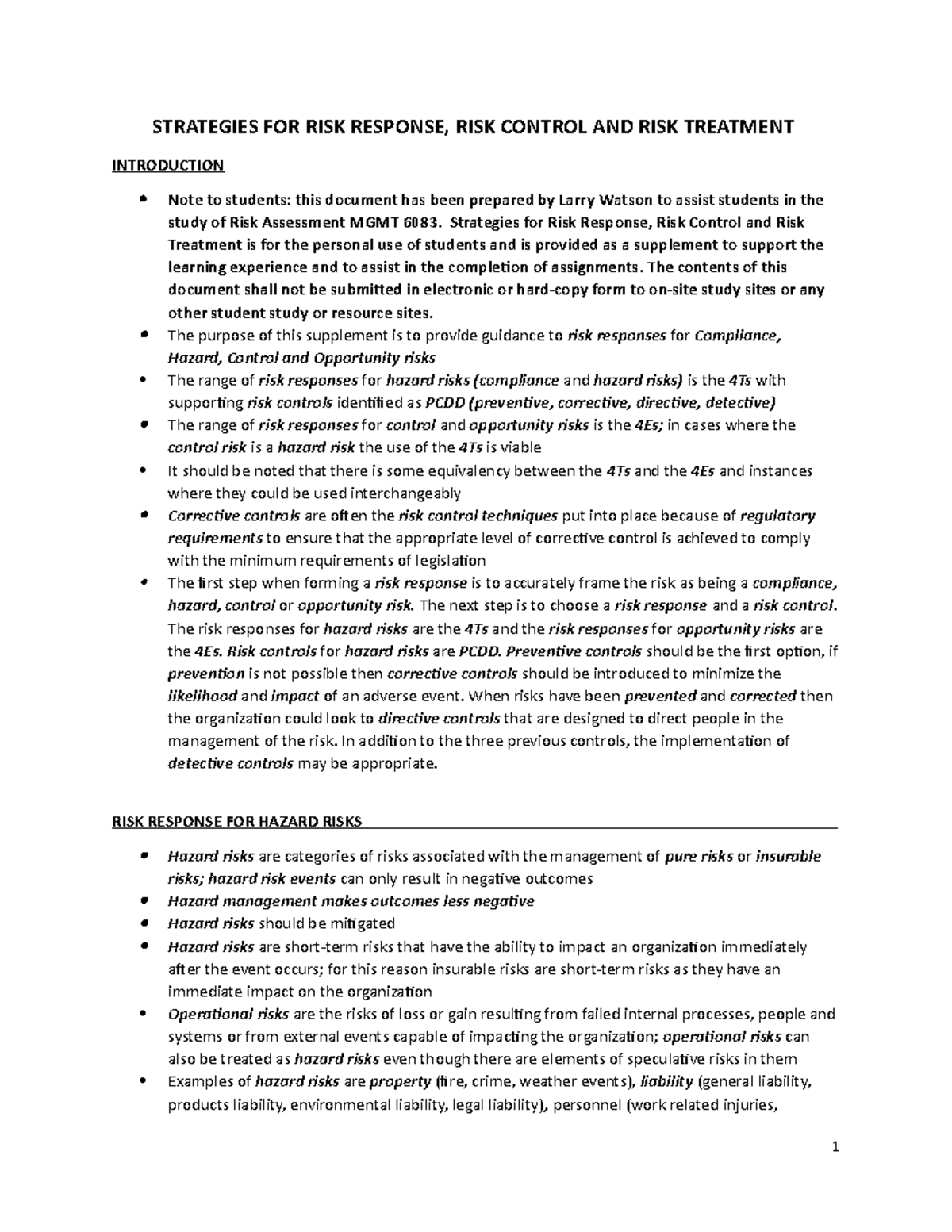 Strategies FOR RISK Responses 2022 - STRATEGIES FOR RISK RESPONSE, RISK ...