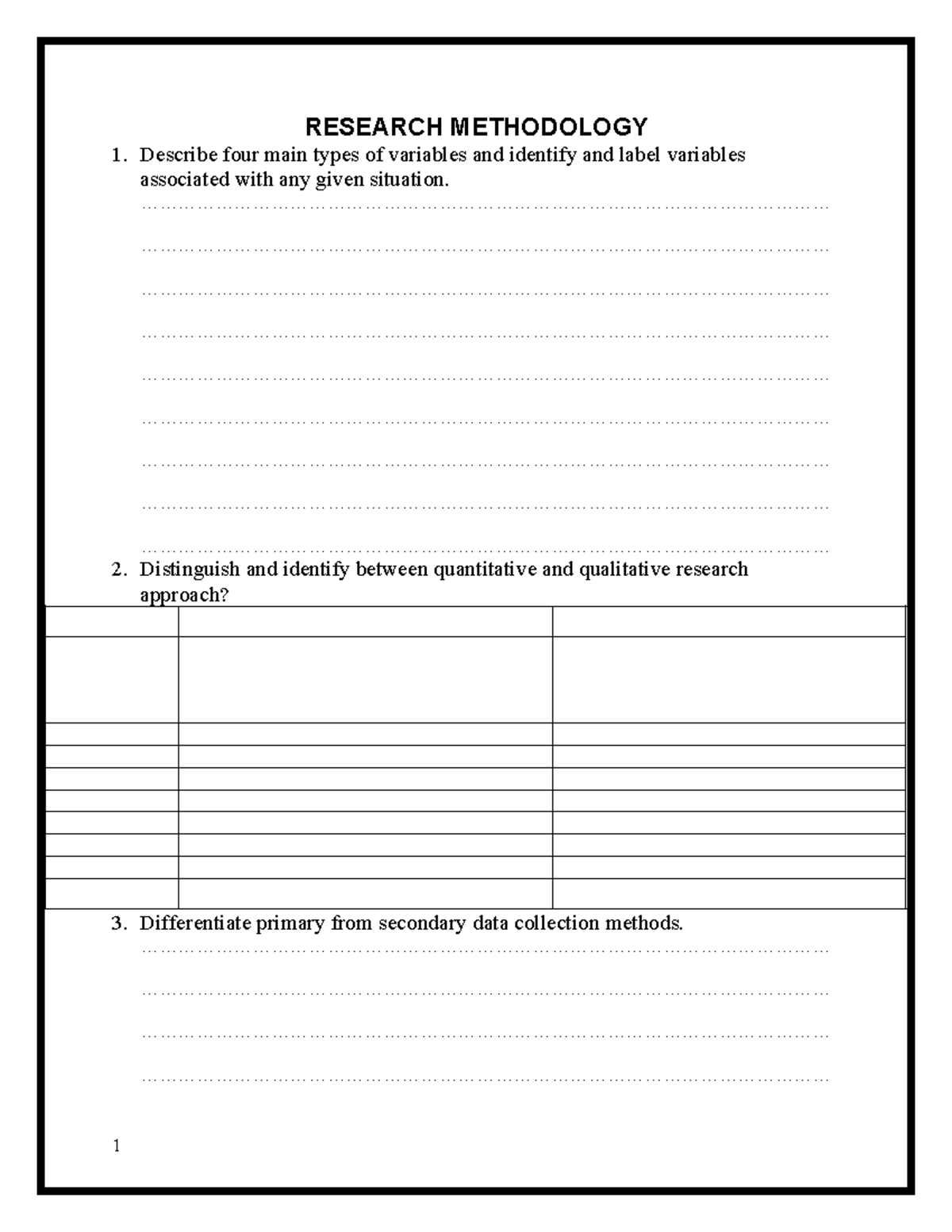 Research Methodology - notes - RESEARCH METHODOLOGY 1. Describe four ...
