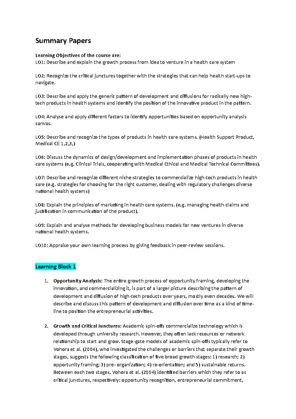 Summary papers technology entrepreneurship and innovation - Summary ...