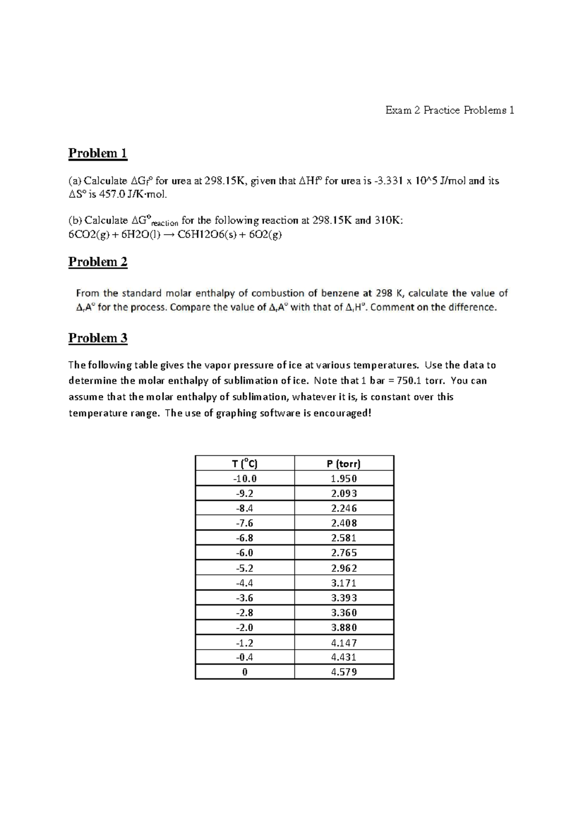 Exam 2 Practice Problems - Exam 2 Practice Problems 1 Problem 1 (a ...