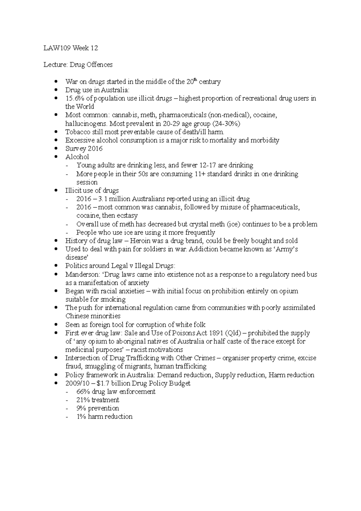 LAW109 Week 12 Drug Offences - LAW109 Week 12 Lecture: Drug Offences ...