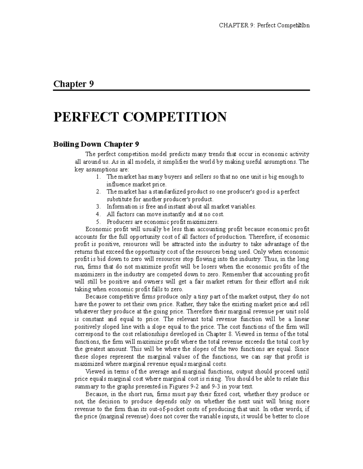Dev CH 9 - Textbook summary - Chapter 9 PERFECT COMPETITION Boiling ...