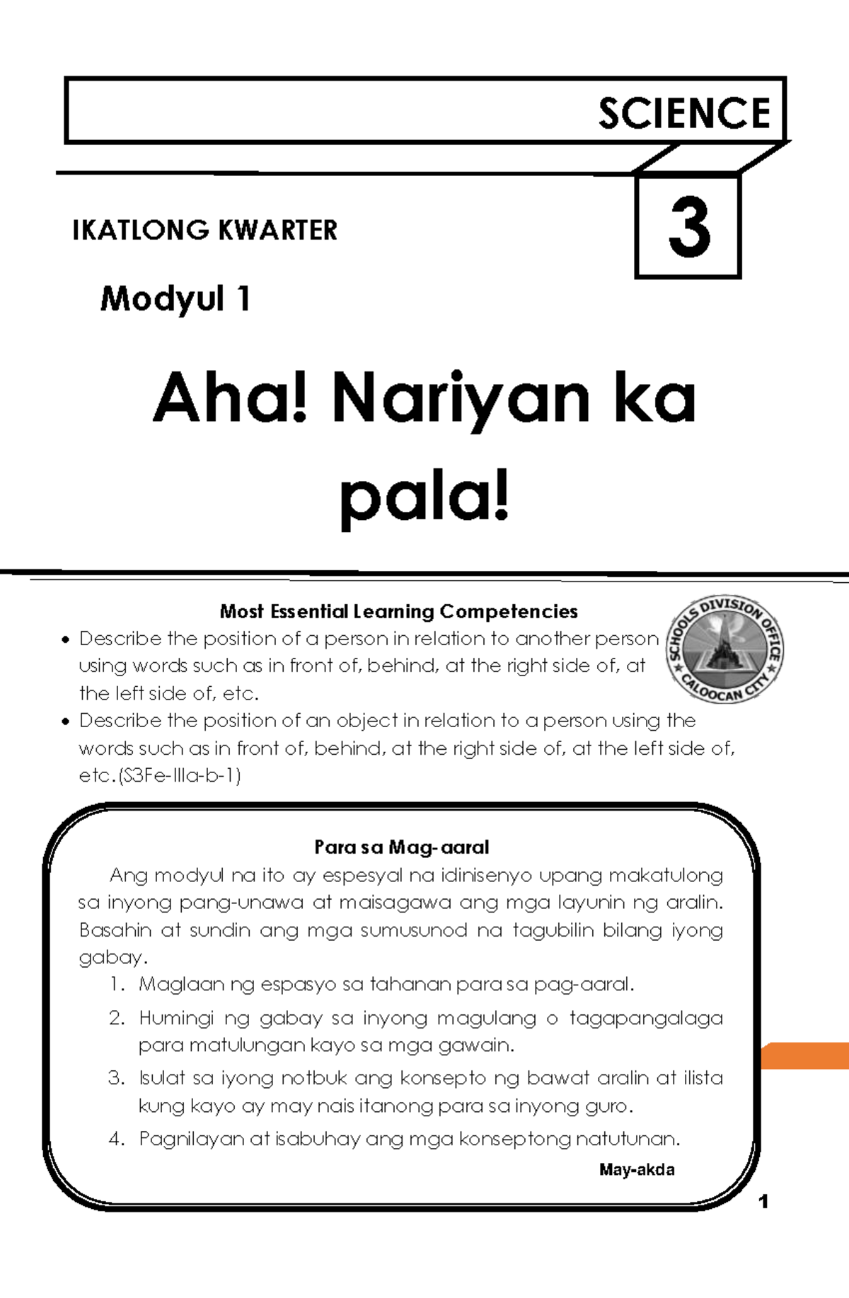 Science 3 Q3 Week 1 - Read on the notes - Modyul 1 Aha! Nariyan ka pala ...
