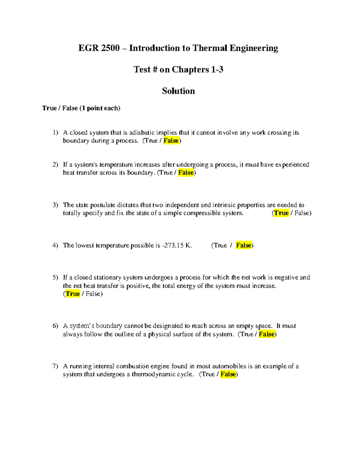 EGR 250 0 Exam 1 - exam1 review - EGR 2500 – Introduction to Thermal ...