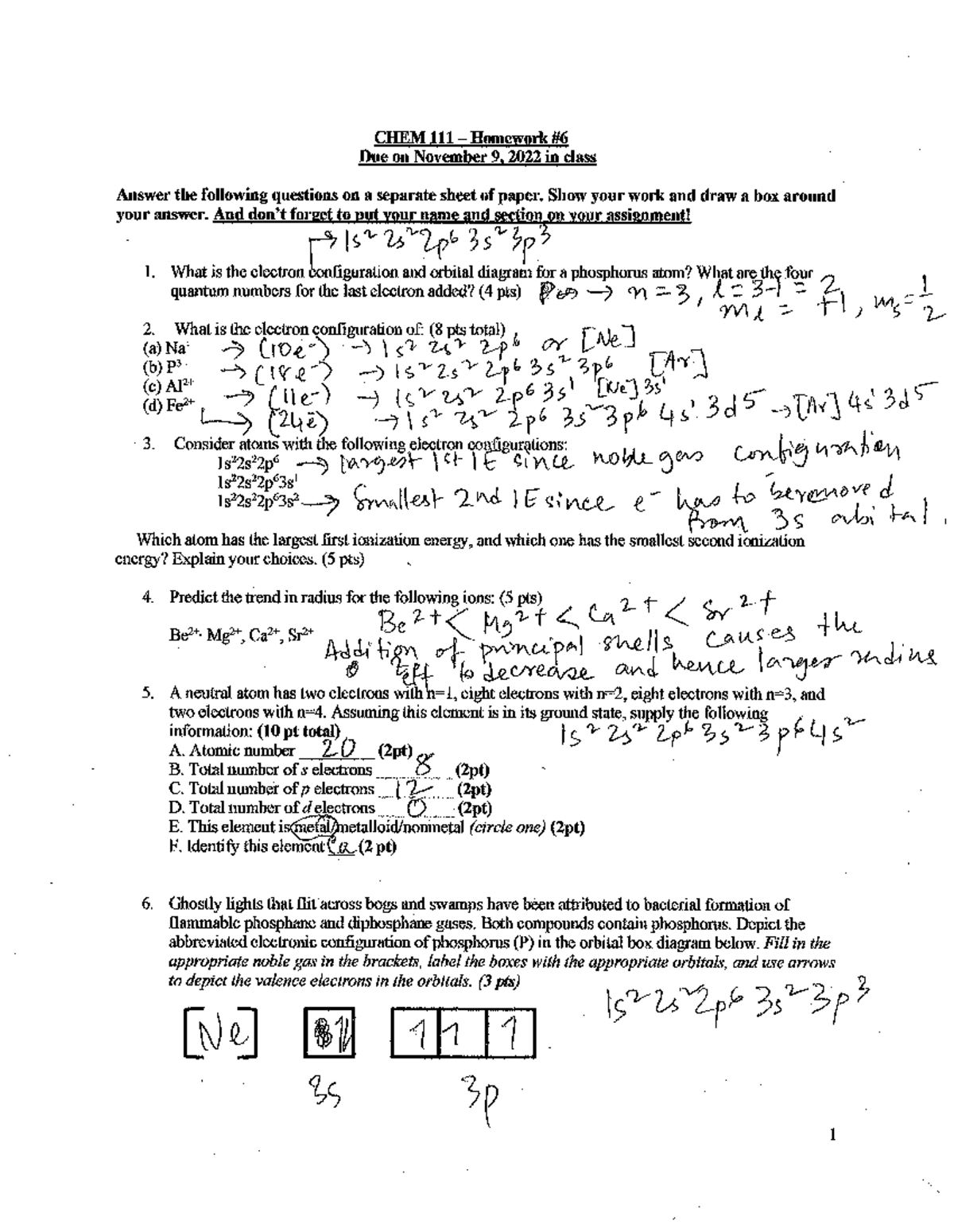 CHEM111 HW6 Key - A homework assignment based on Chapter 7. - CHEM ...